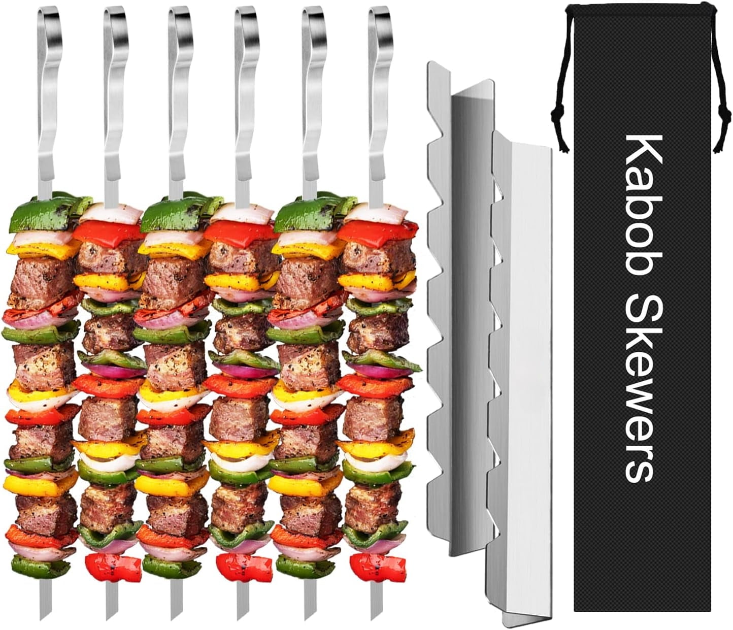 Kabob Skewers Stainless Steel Long BBQ Barbecue Skewers, Flat Metal Kebob Sticks Wide Reusable ...