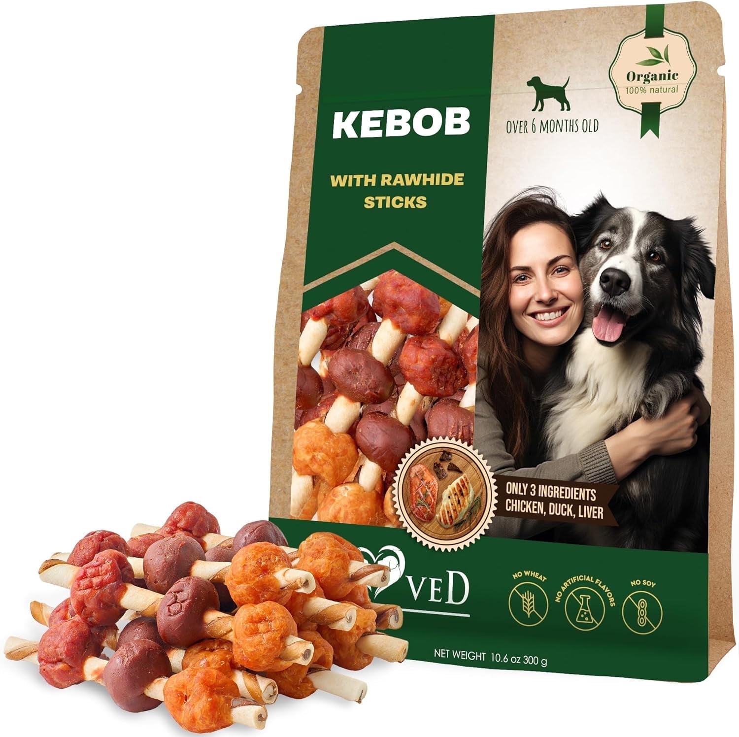 Kabobs Dog Rawhide Treats with Duck & Chicken Human Grade Meat - All ...
