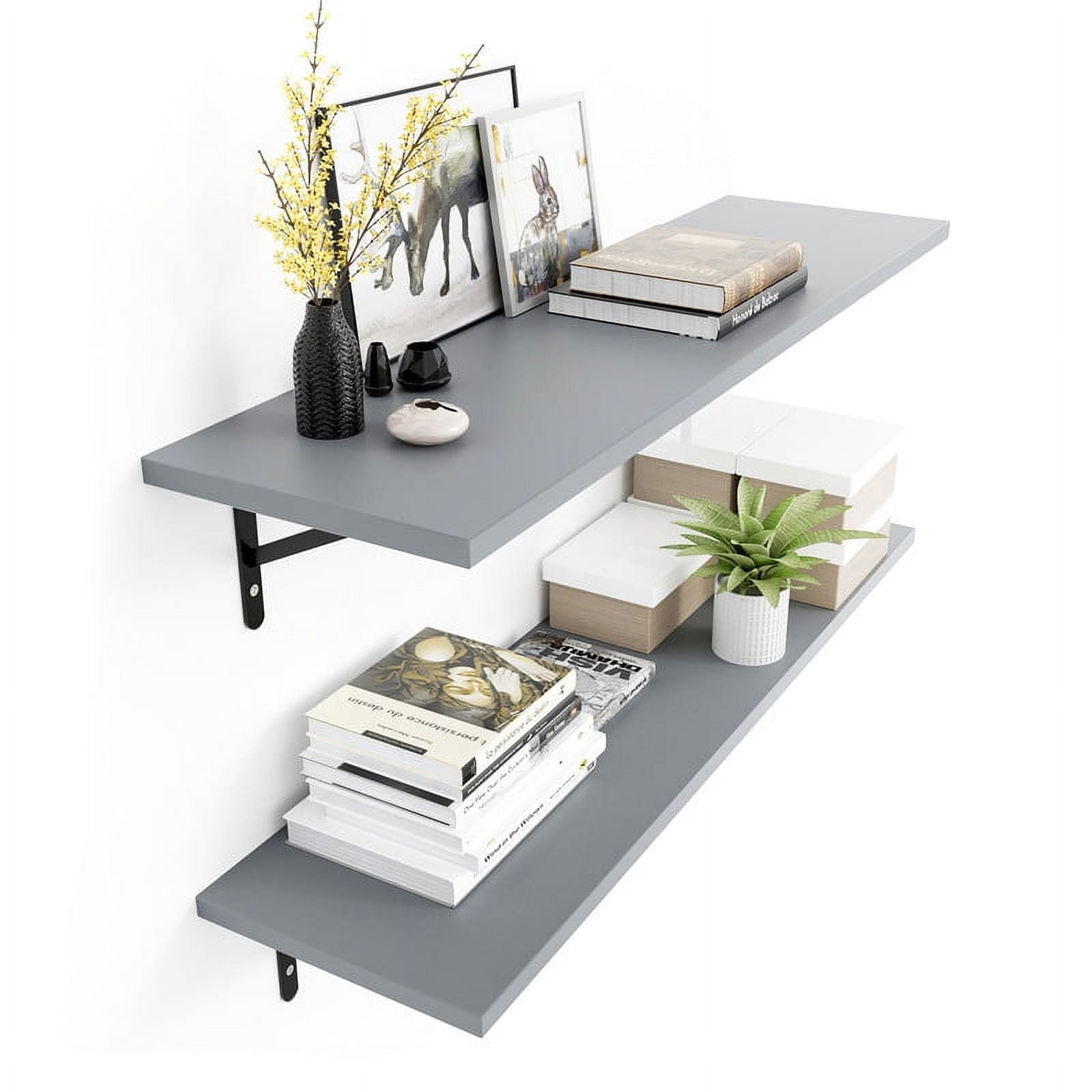 Kaboon Floating Shelves Set of 2, 10 x 36, Model-Wall-Shelf-2-D, Gray ...