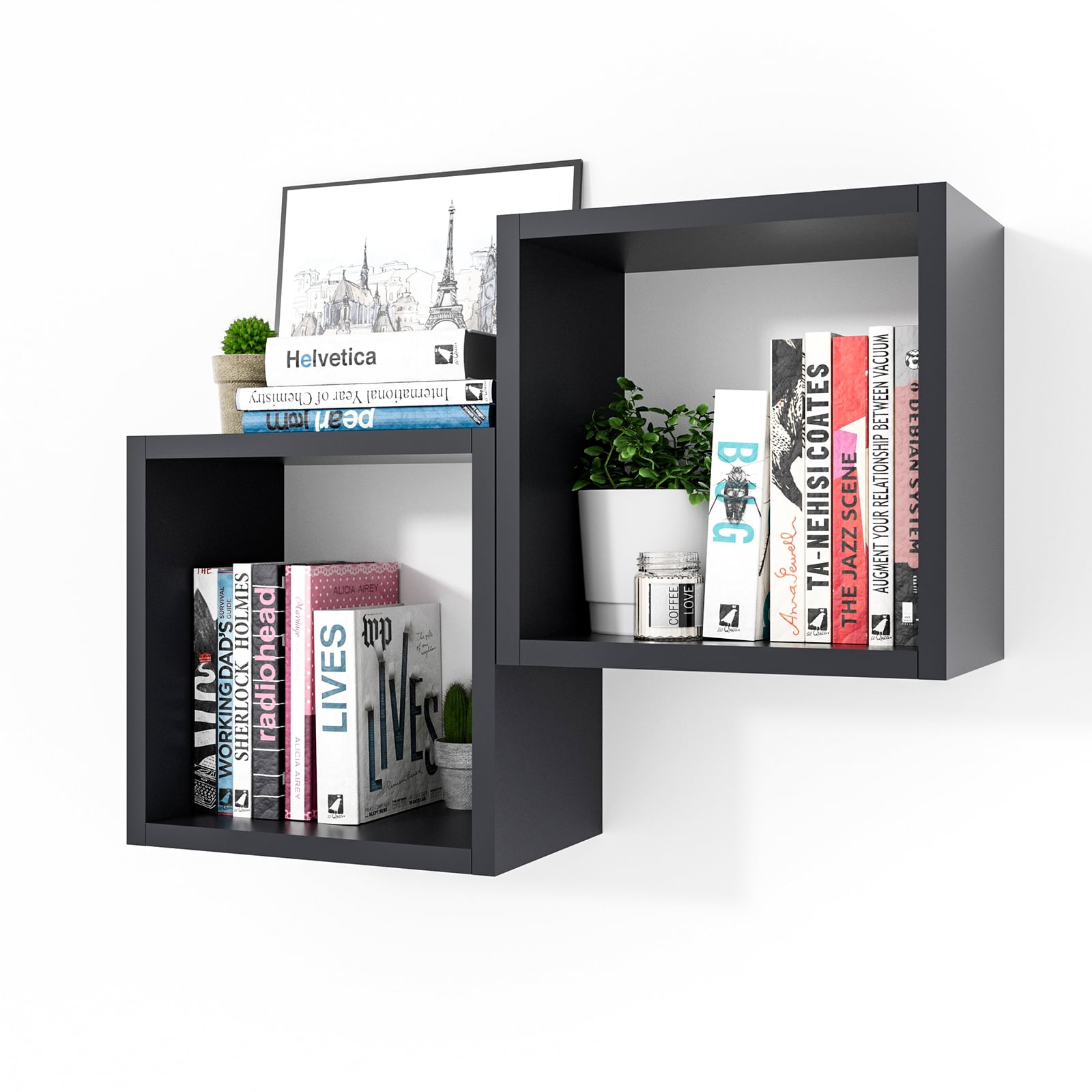 Kaboon Wall Mount Cube Shelf Set of 2, 12.5x12.5x7.87, Model-Cube-Shelf ...