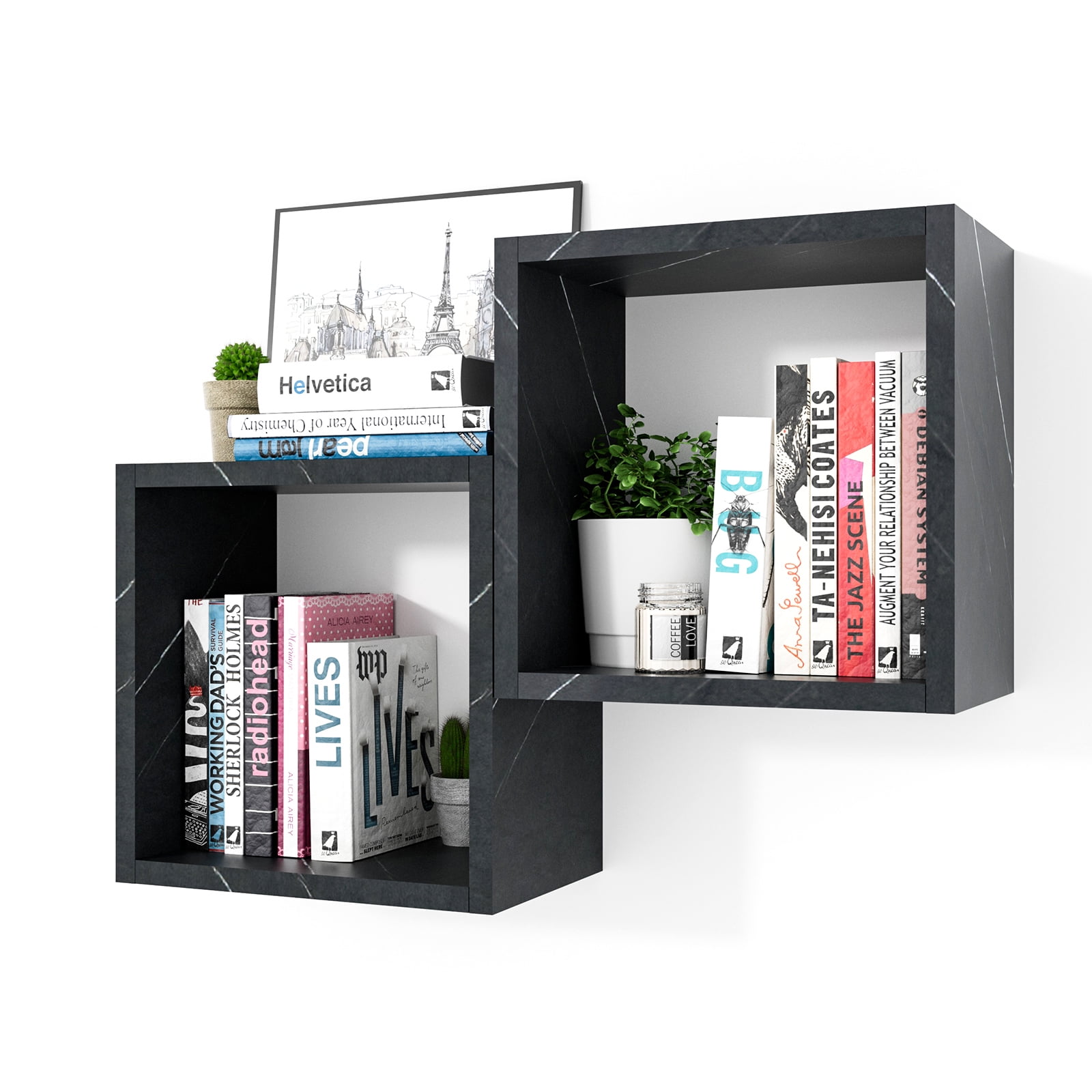 Kaboon Wall Mount Cube Shelf Set of 2, 12.5x12.5x7.87, Model-Cube-Shelf ...