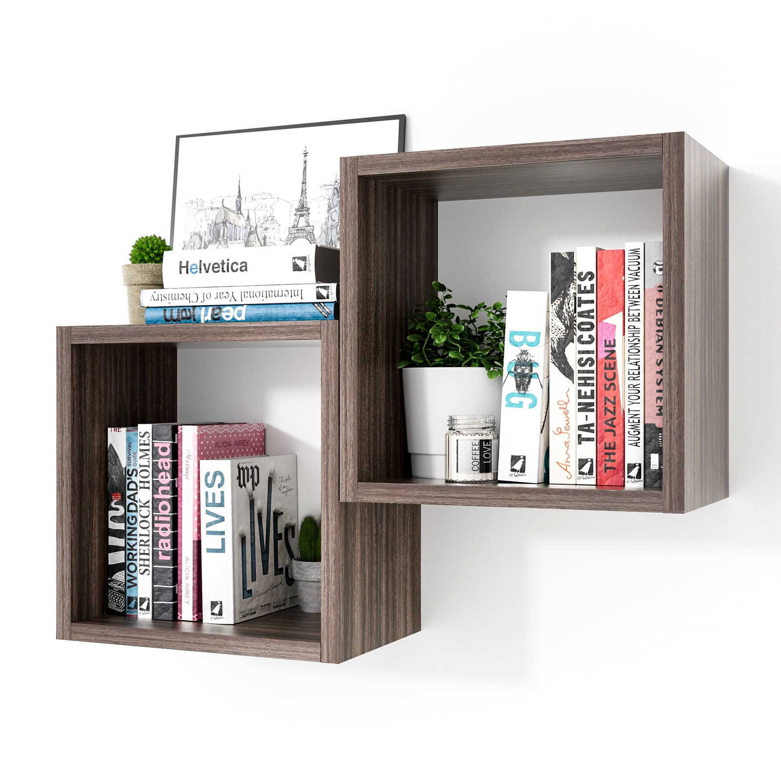Kaboon Wall Mount Cube Shelf Set of 2, 12.5x12.5x7.87, Model-Cube-Shelf ...