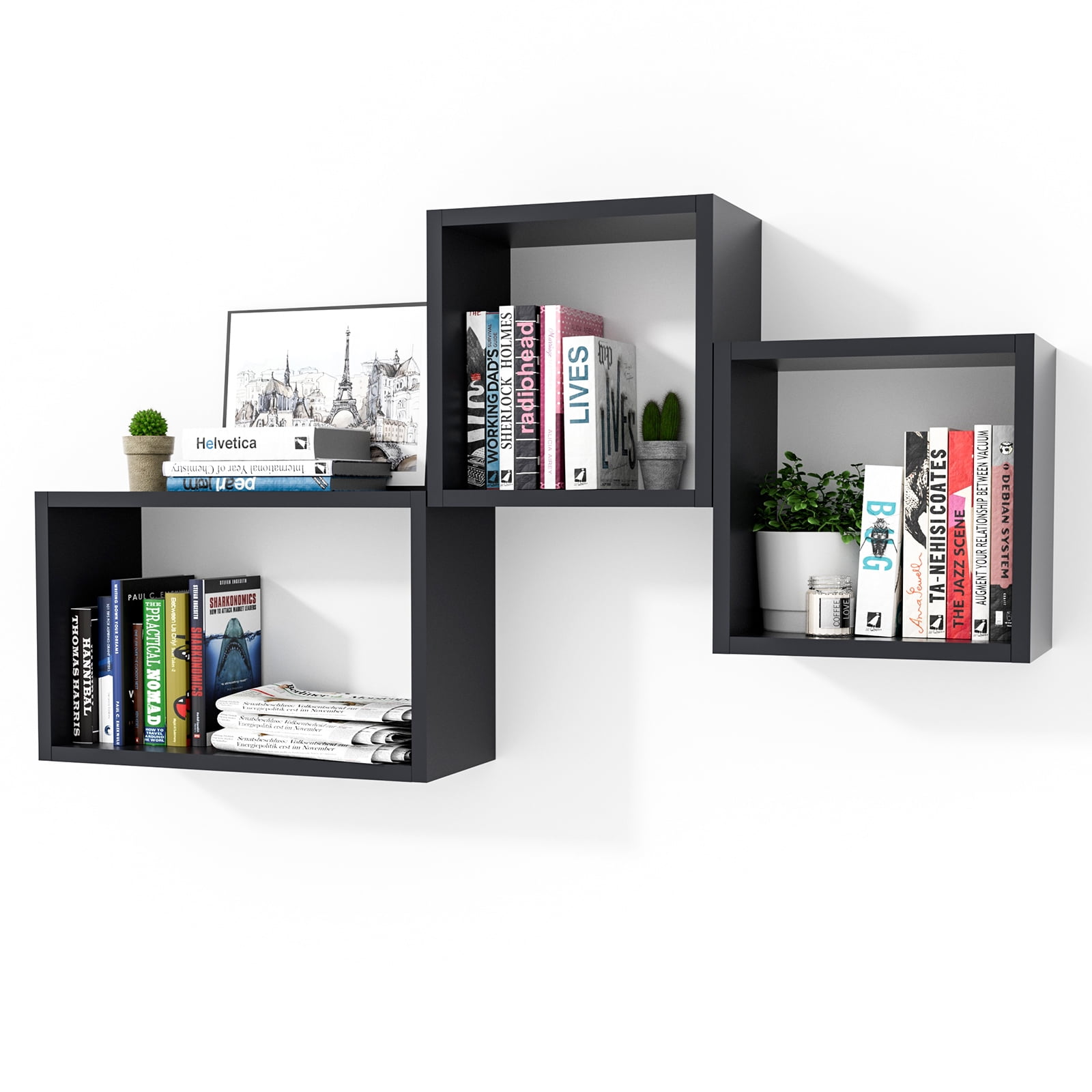 Kaboon Wall Mount Cube Shelf Set, Black, Waterproof, Decorative Storage ...