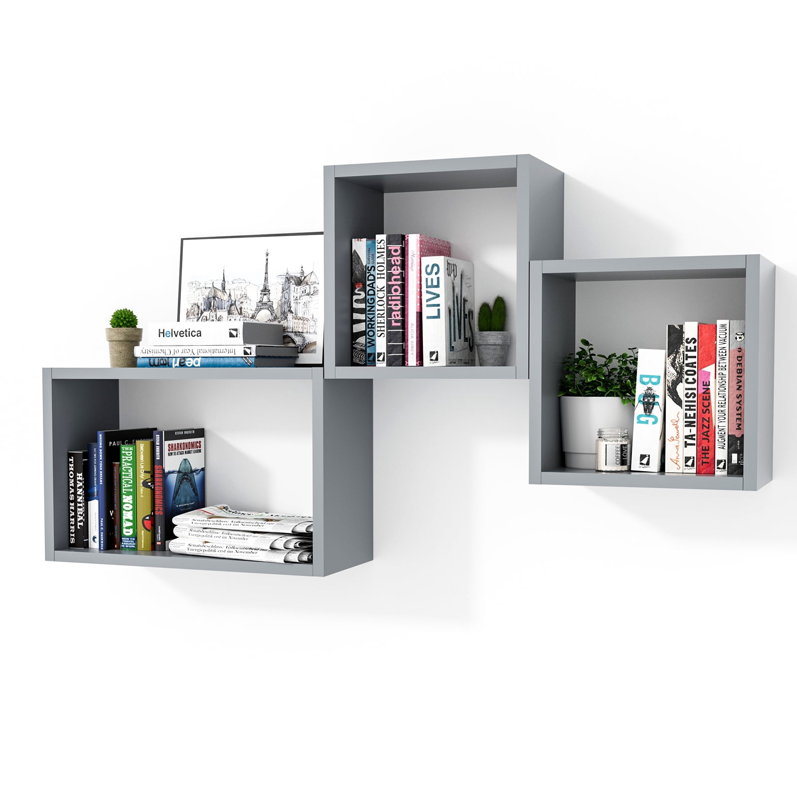 Kaboon Wall Mount Cube Shelf Set of 3, 19.75x12.5x7.75 inch, Gray ...