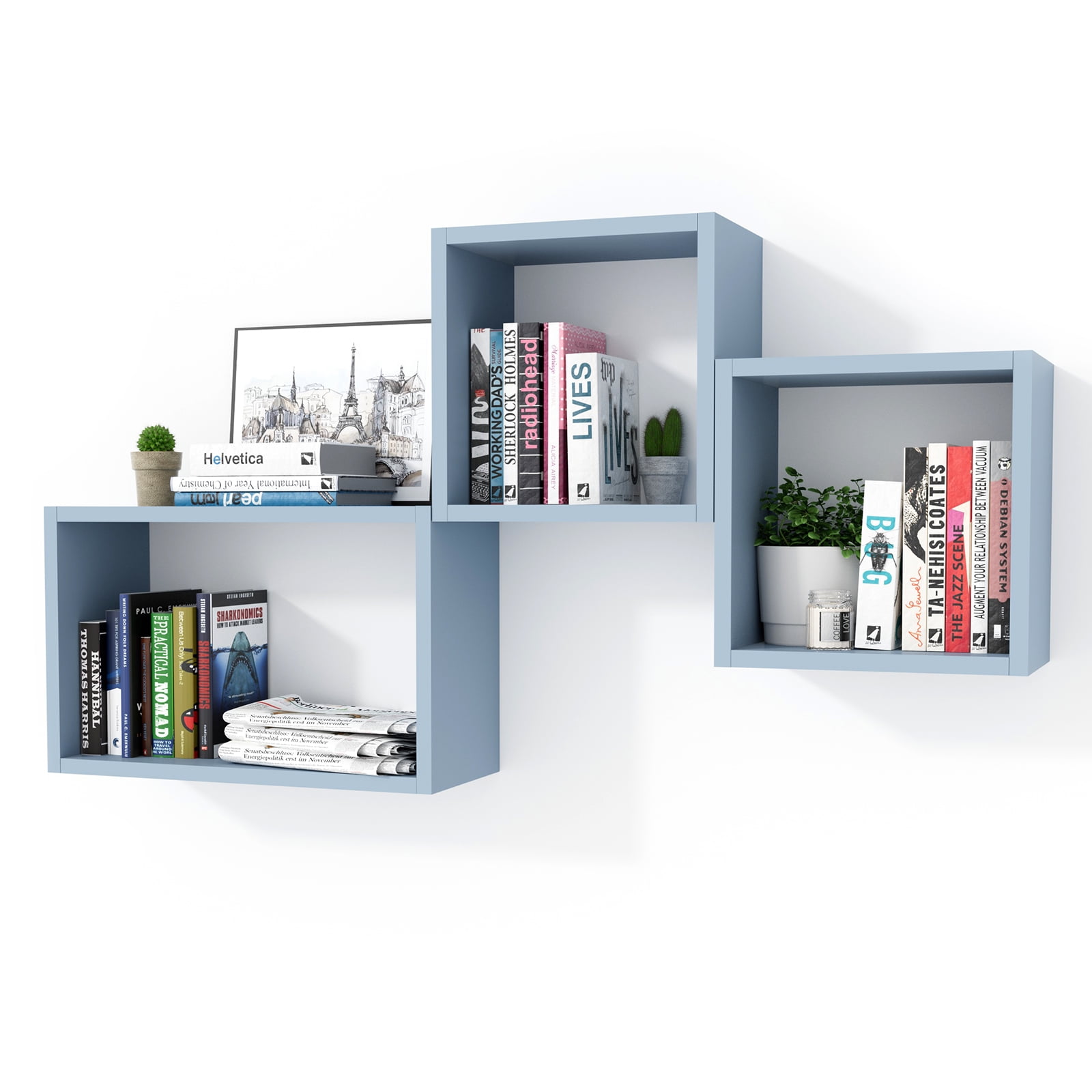 Kaboon Wall Mount Cube Shelf Set of 3, 19.75x12.5x7.75 inch, Peace Blue ...
