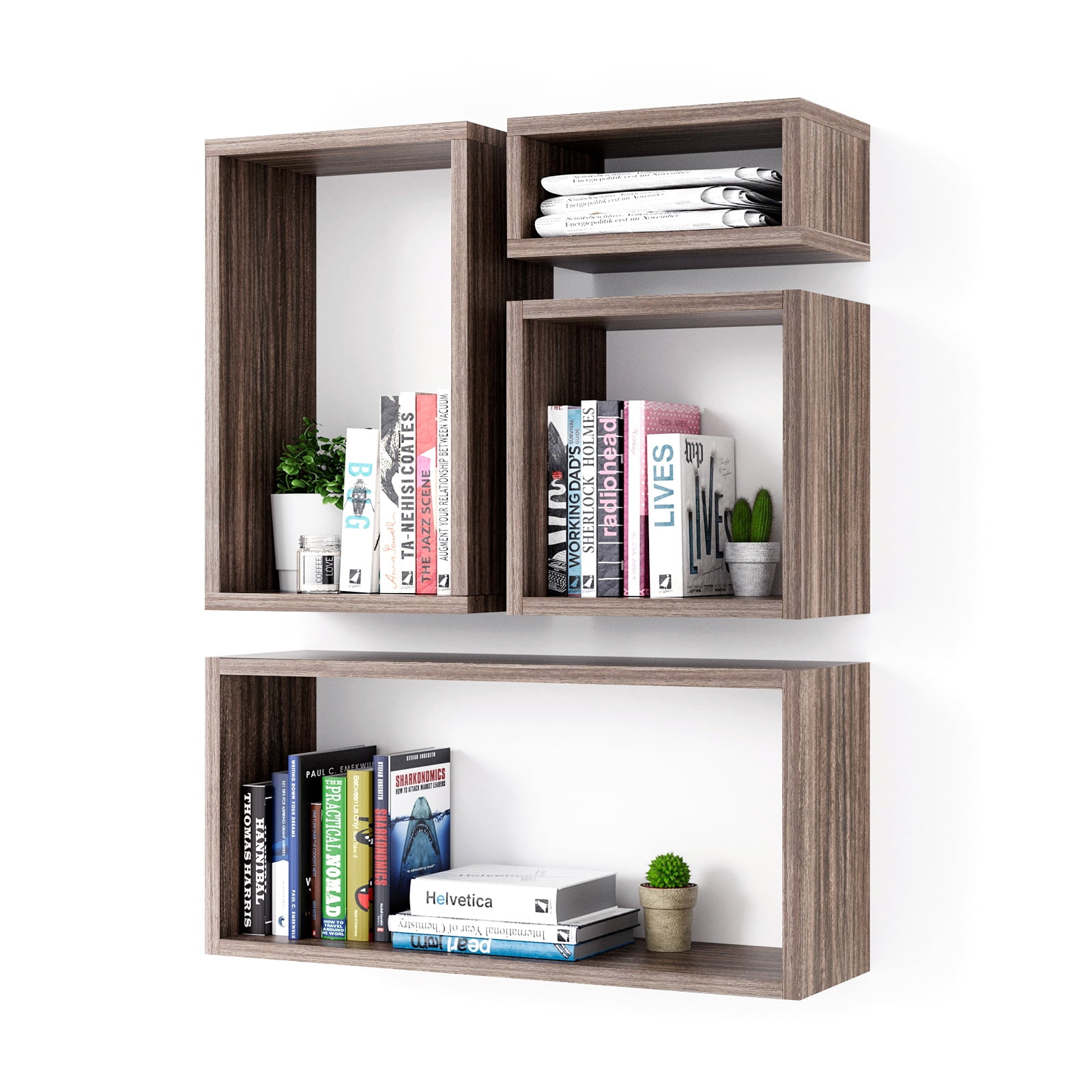 Kaboon Floating Cube Shelves Set of 4, Bedroom Storage & Decorative ...
