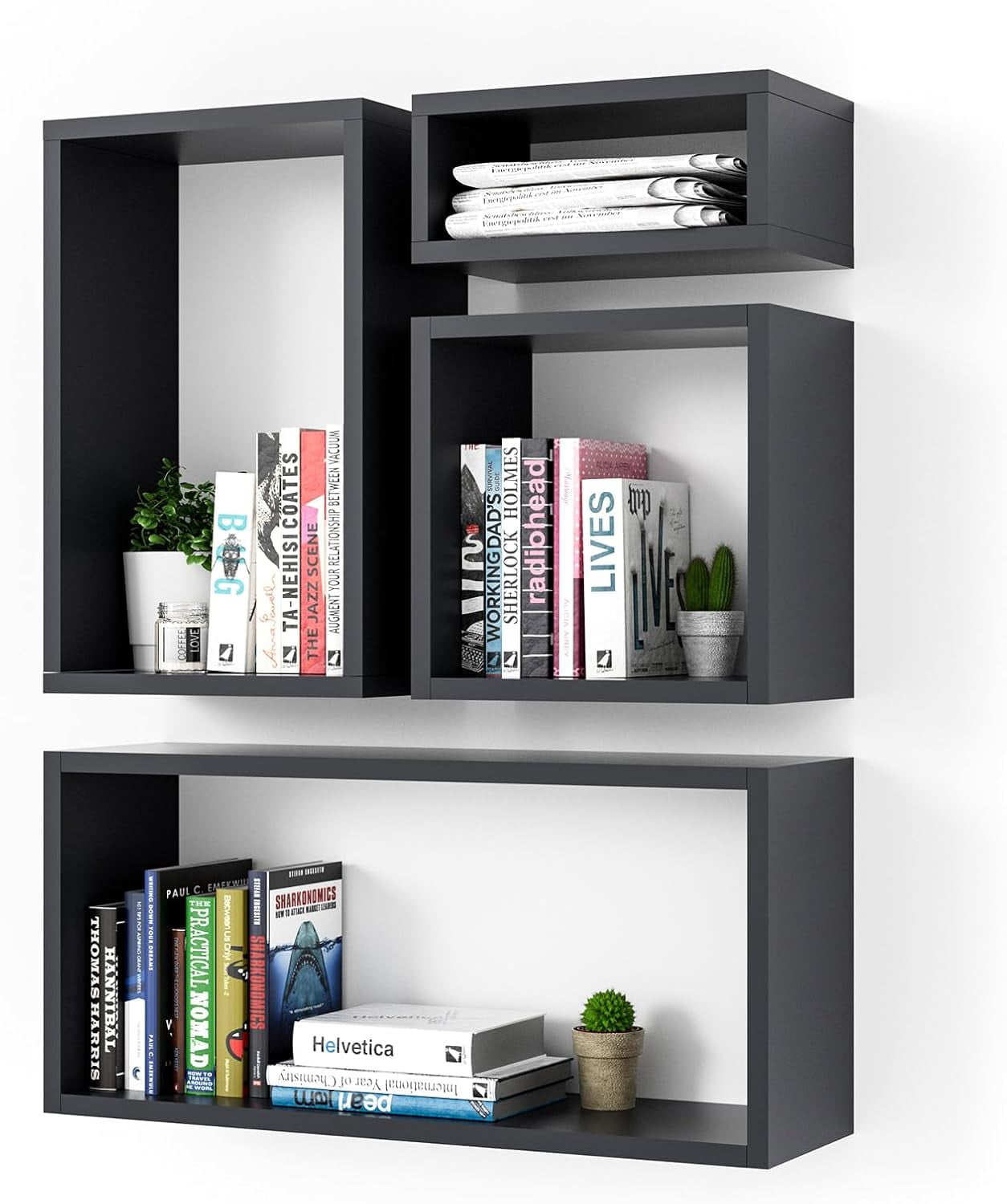 Kaboon Wall Mount Shelf Set of 4, Floating Cube Shelves for Space ...