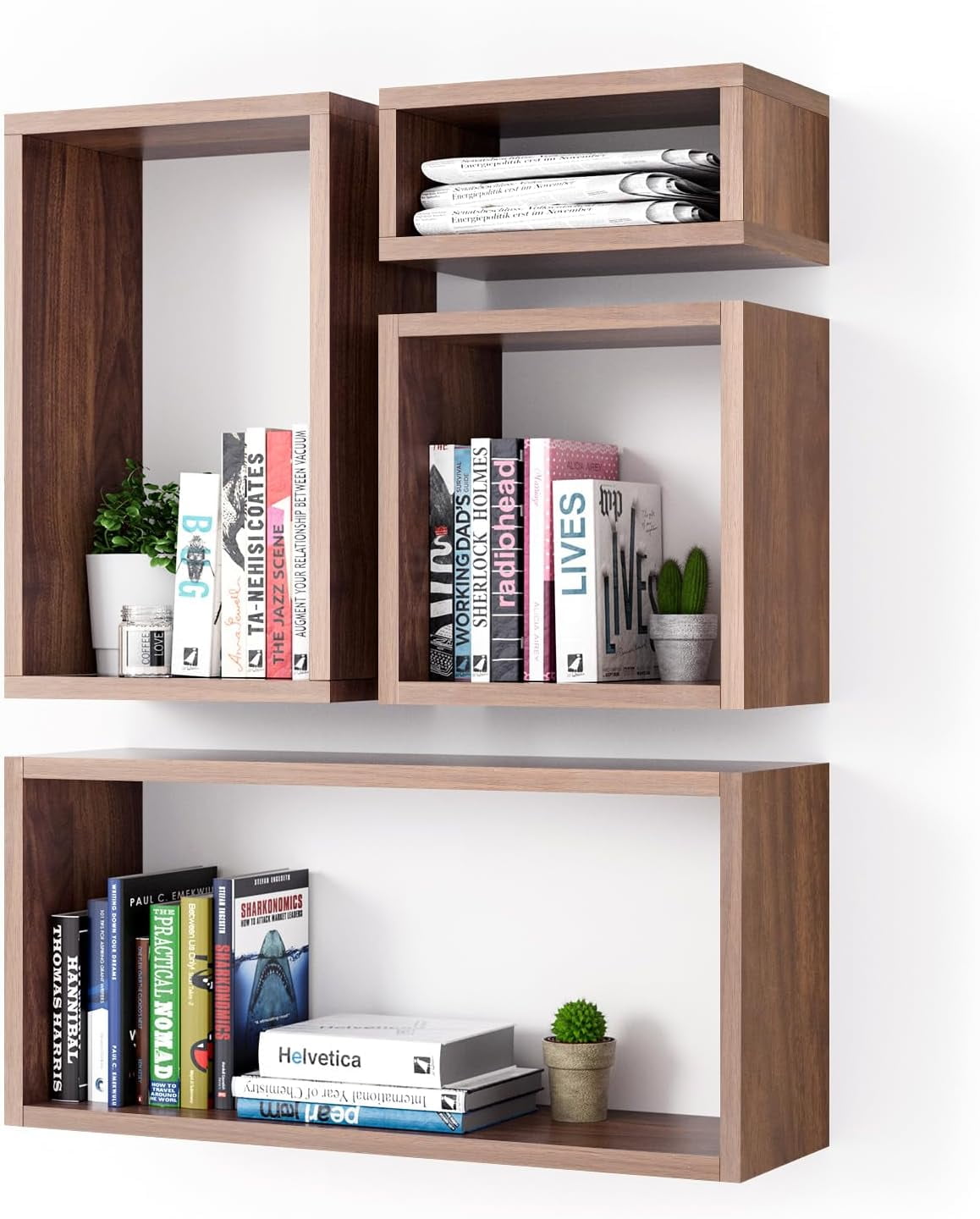 Kaboon Wall Mount Shelf Set of 4, Floating Cube Shelves for Space ...