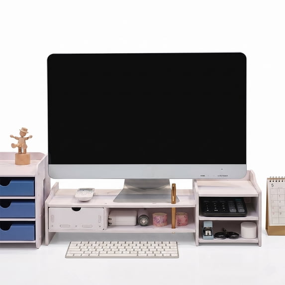 Kabuer Ergonomic Office Desk Organizer, Wood Monitor Stand Riser with ...