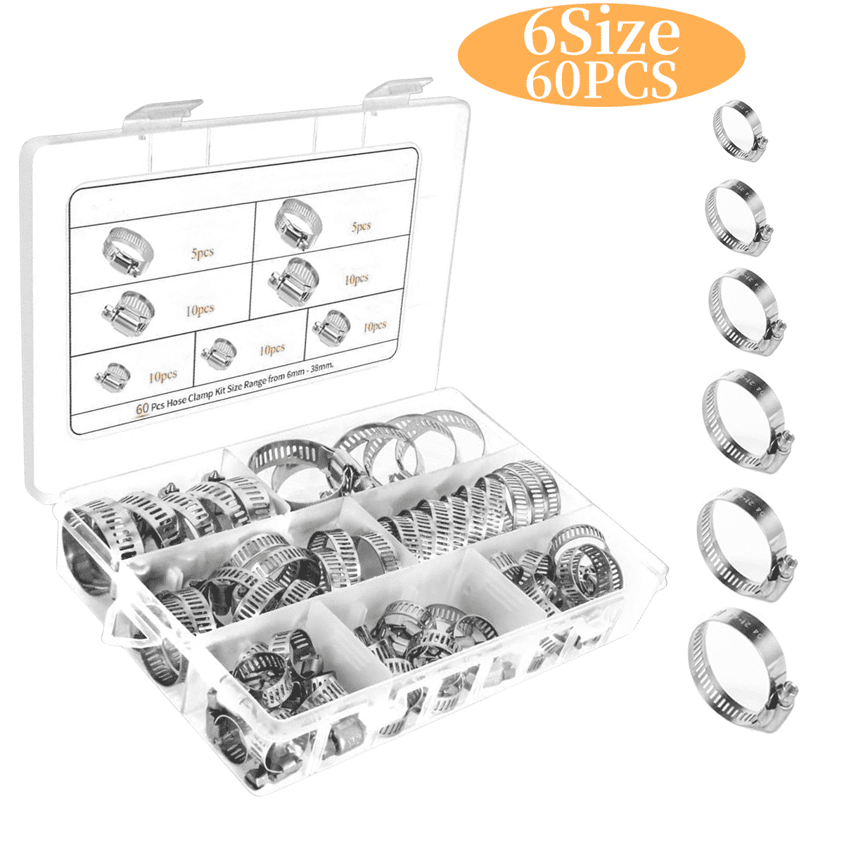 Kabuer Stainless Steel Hose Clamp Assortment Kit for Plumbing ...