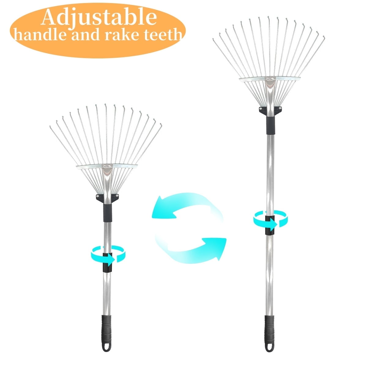 Kabuer Adjustable Telescopic Garden Rake, Metal Leaf Rake for Backyard ...