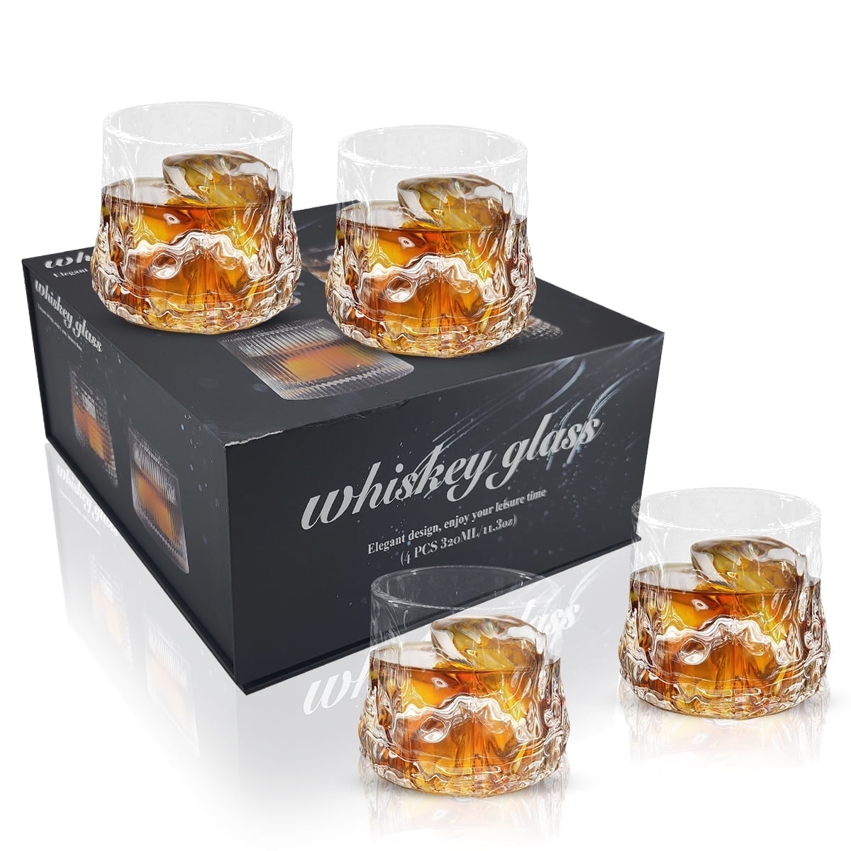 Kabuer Whiskey Glass Set for Scotch, Bourbon, Cocktails, Set of 4 ...