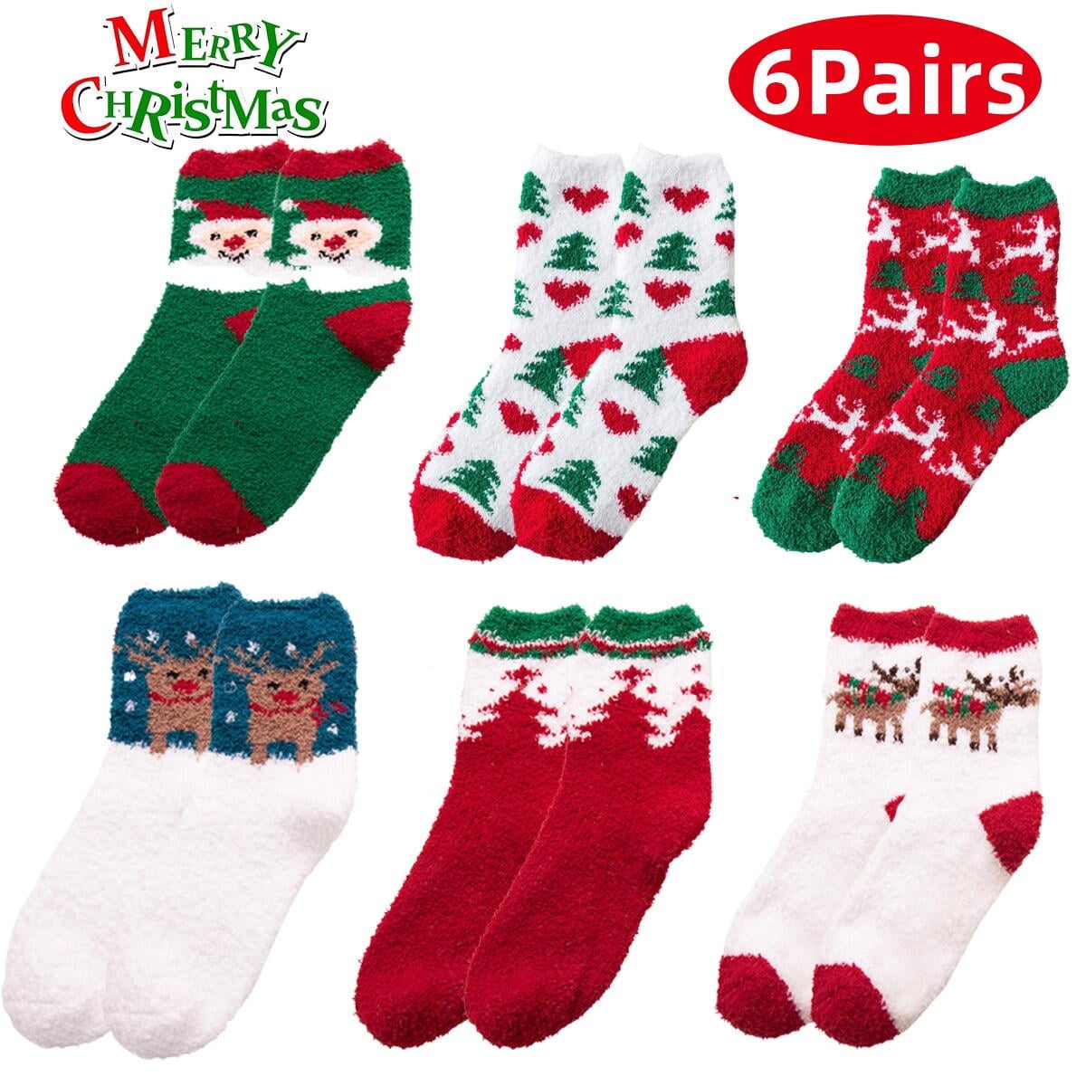 Kabuer Women Fuzzy Socks Christmas Socks for Women Cute Cartoon Holiday ...