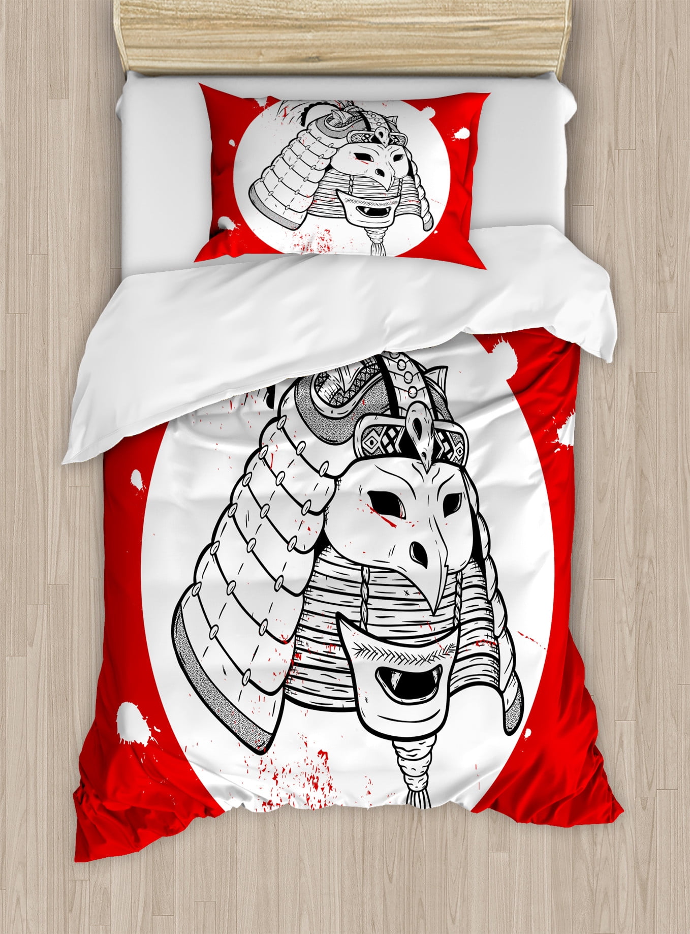 Kabuki Duvet Cover Set, Design with Grunge Stained Look Ronin Fighter ...