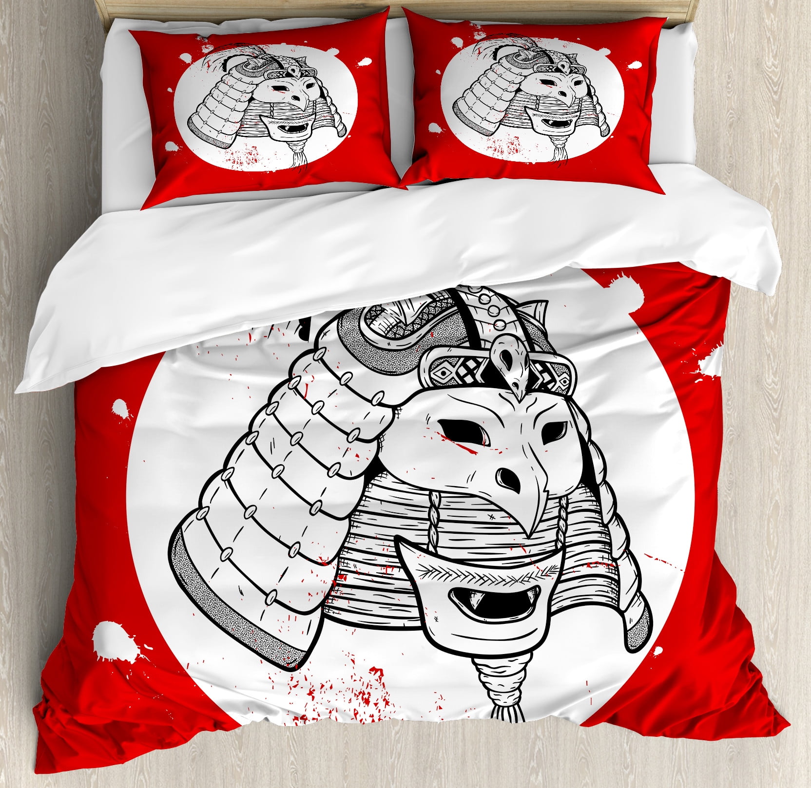 Kabuki Duvet Cover Set, Design with Grunge Stained Look Ronin Fighter ...