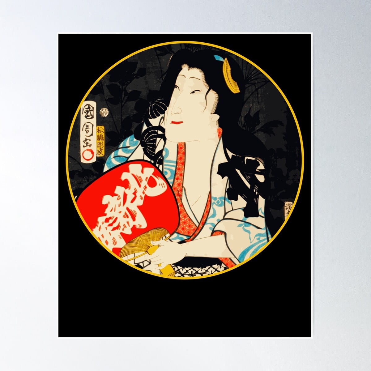 Kabuki Geisha With Red Fan By Toyohara Kunichika #17 Poster Wall Art, Modern Wall Decor For ...