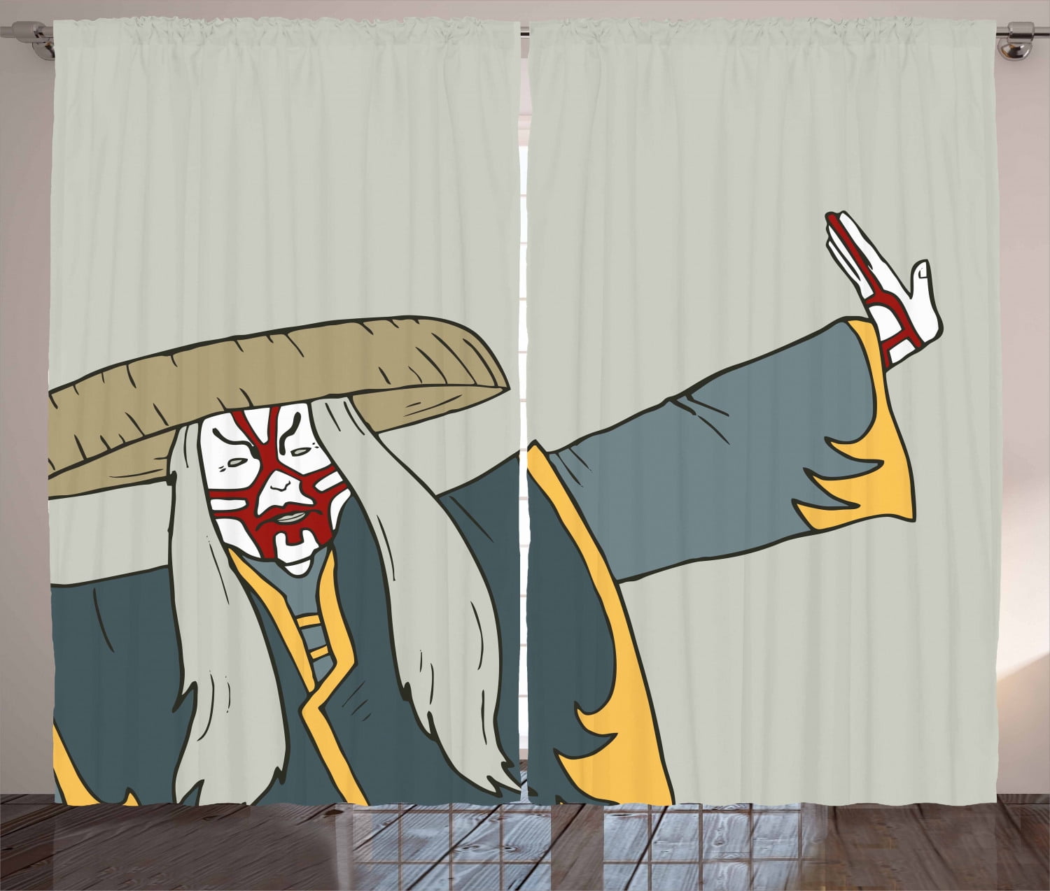 Ambesonne Kabuki Curtains 2 Panel Set, Old Japanese Person, 108" x 96 ...