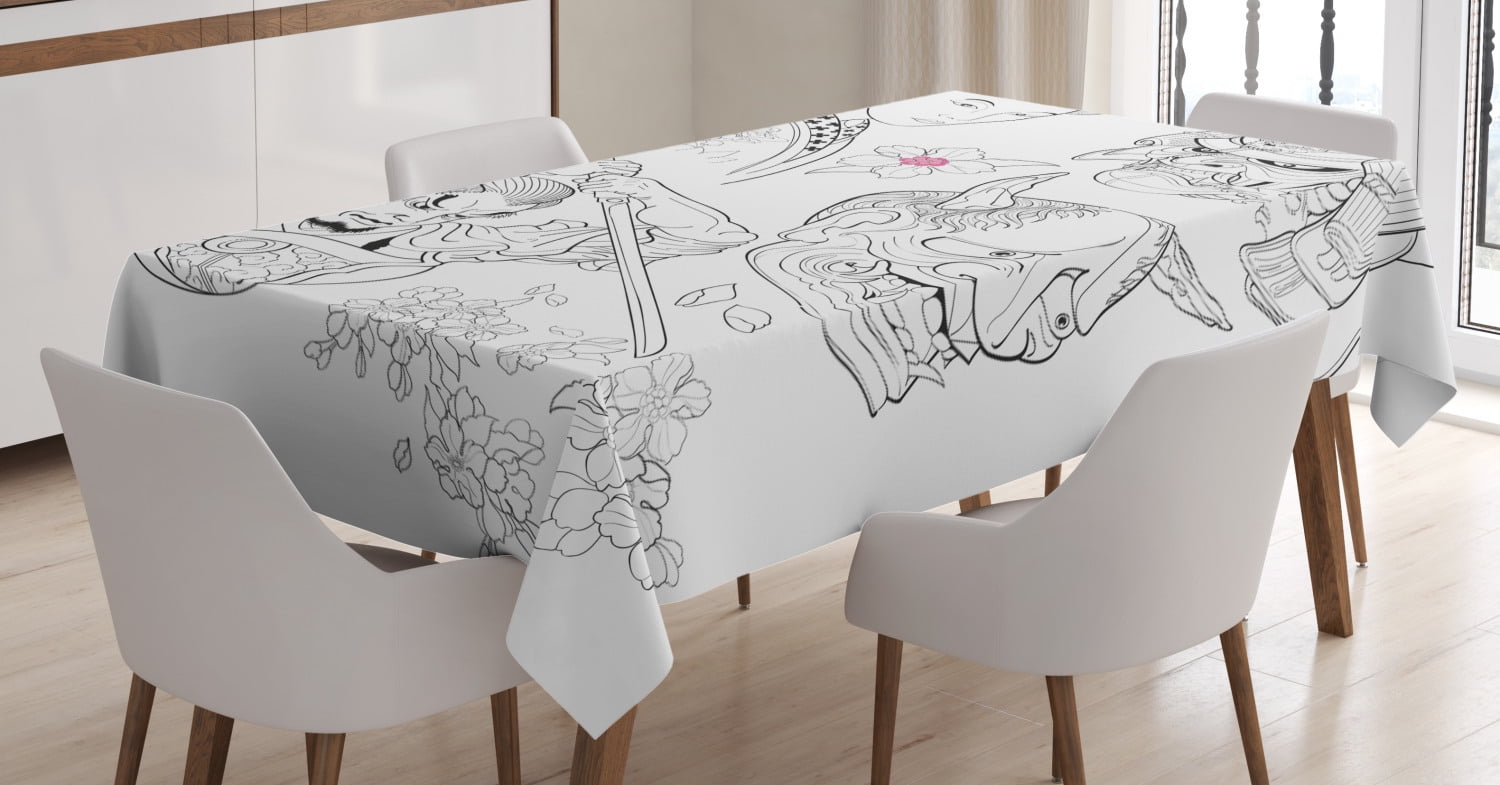 Kabuki Mask Decoration Tablecloth, Samurai Warrior Japanese Woman ...