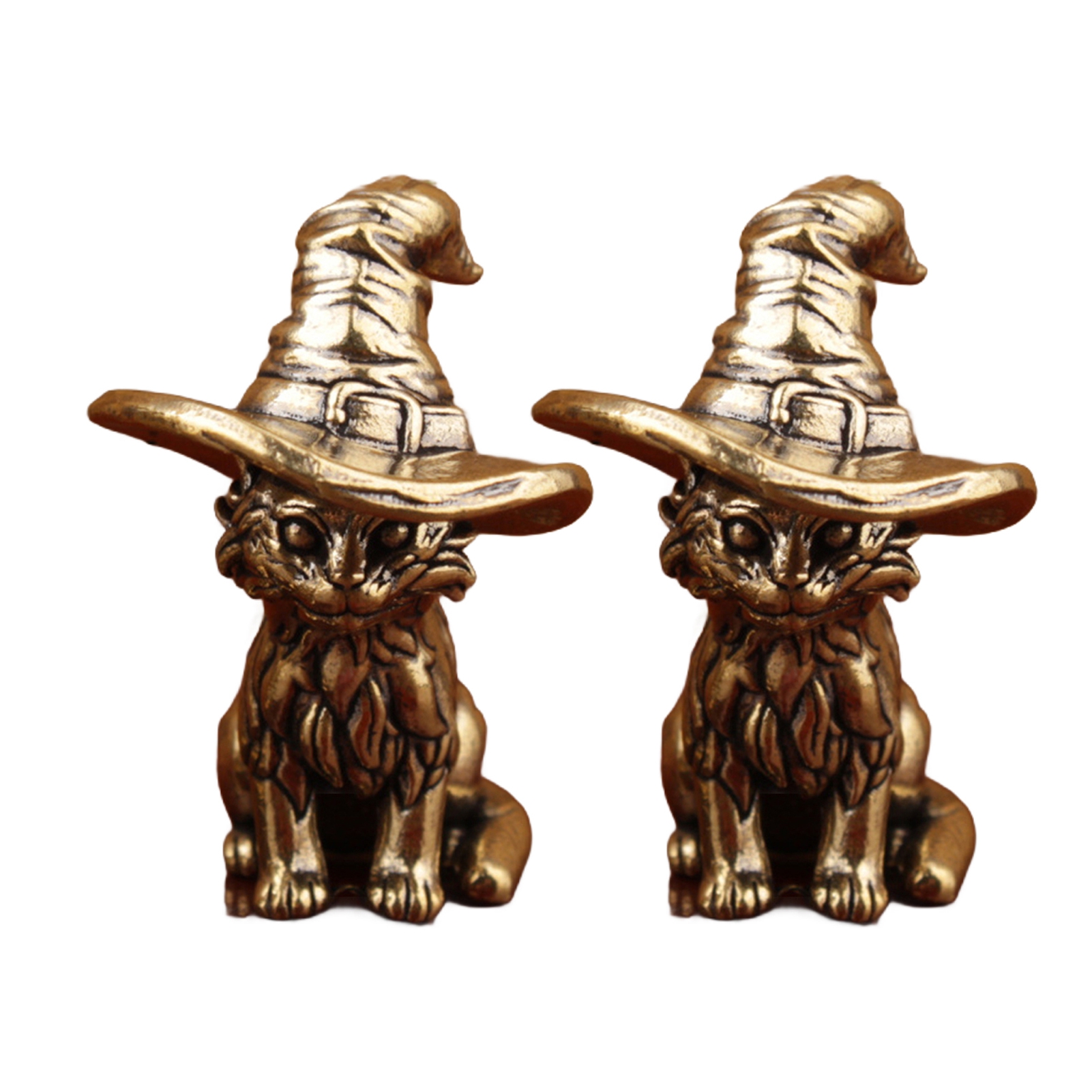 Kacaiy 1/2Pcs Retro Cat Witch Ornament Solid Brass Sculpture with ...