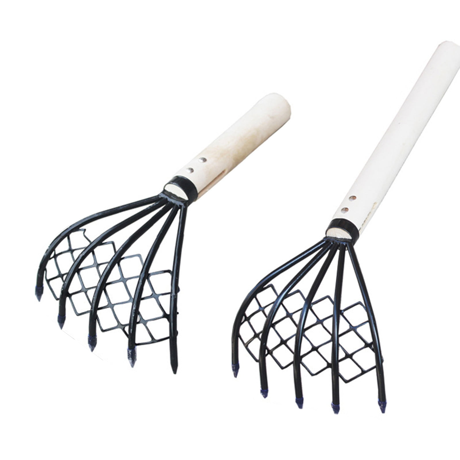 Kacaiy 2Pcs/Set Steel Clam Rakes with Wooden Handle Mesh Pocket Seafood ...