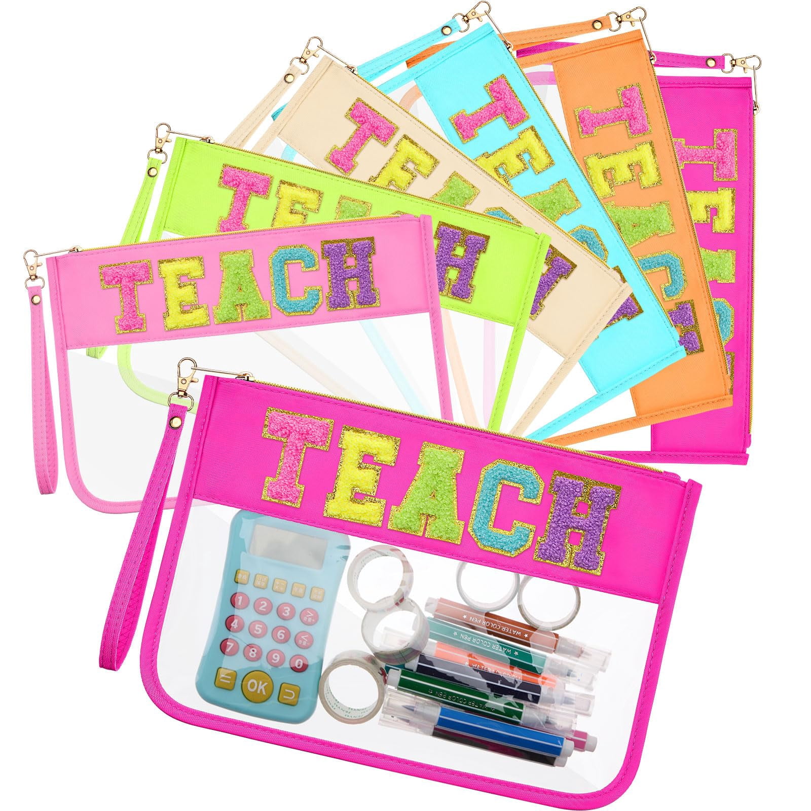Kacctyen 6 Pcs Teach Bags Chenille Letter Clear Makeup Bags Teacher ...