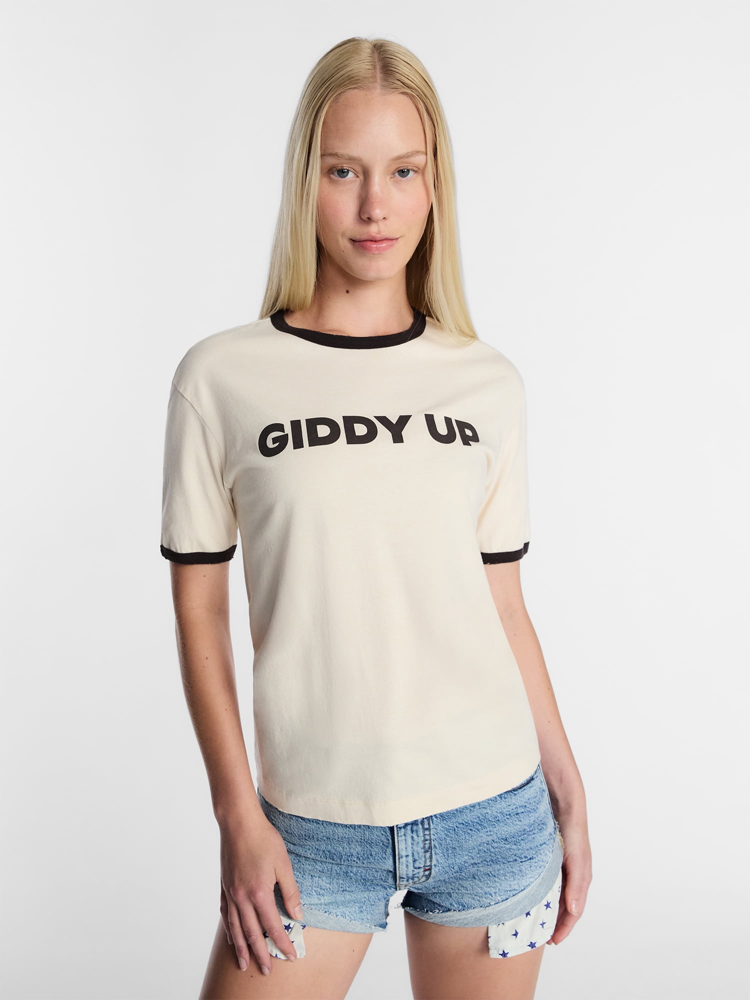 Kacey Lee Women's Giddy Up Graphic Ringer Tee with Short Sleeves, Sizes ...