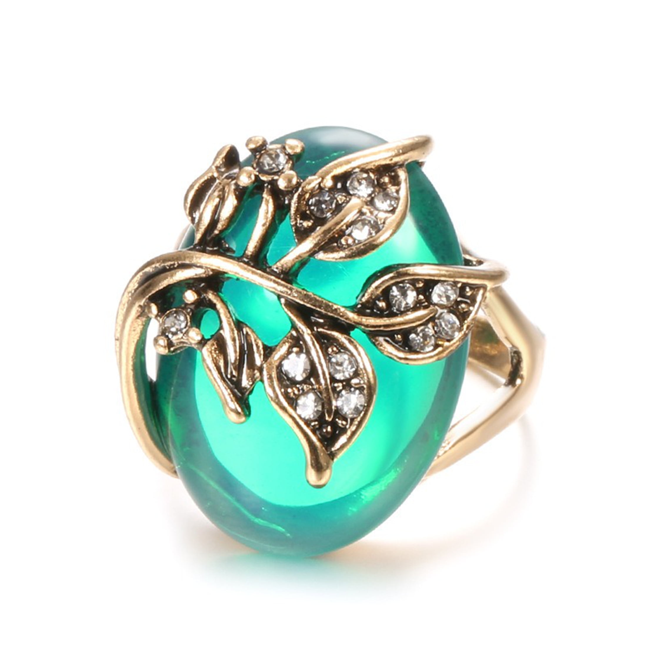 Kachbutis Personalization Gold Leaf Covering Green Stone Ring for Women ...