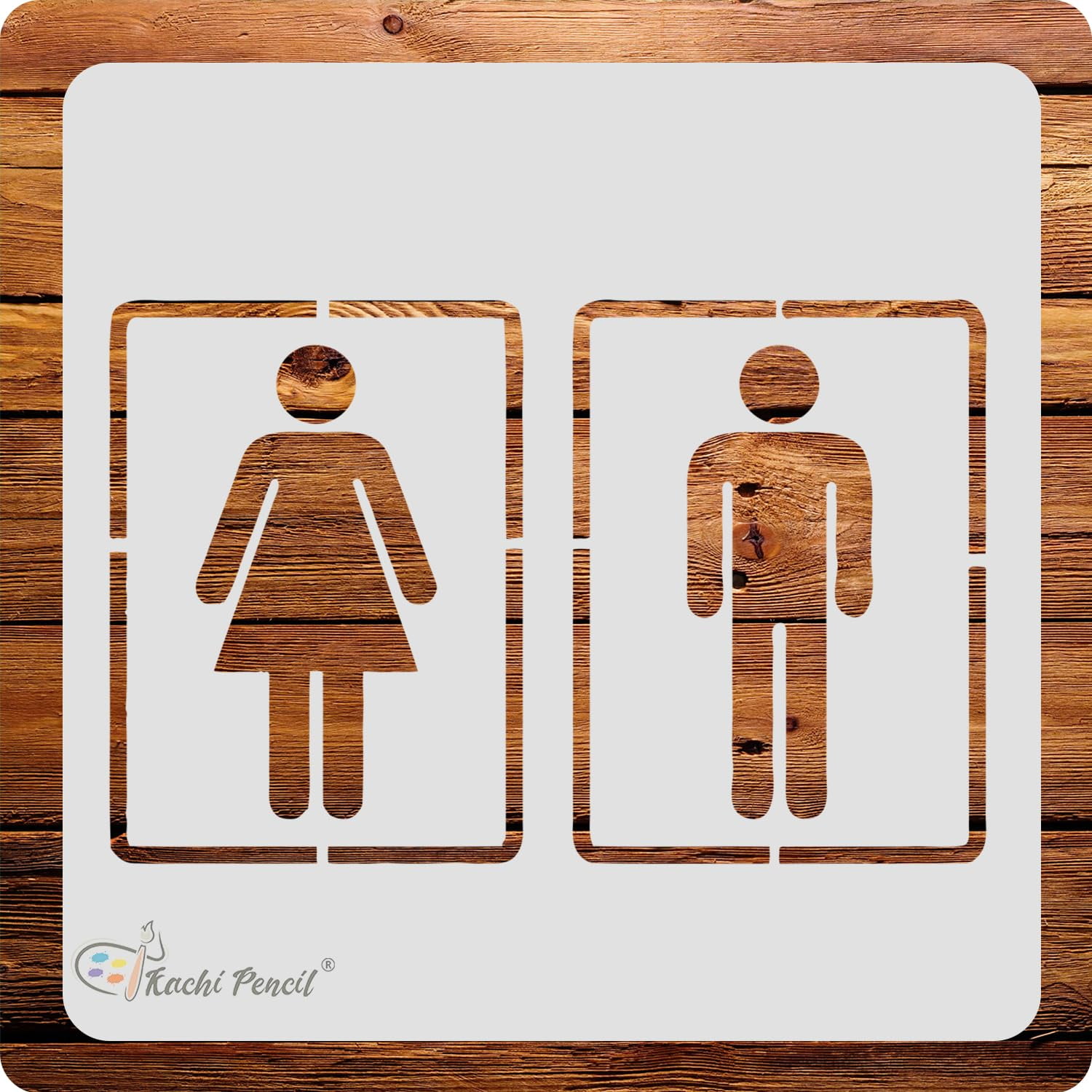Kachi Pencil Bathroom Sign Stencil for Craft Painting Scrapbooking Size 6x6 inch Reusable ...
