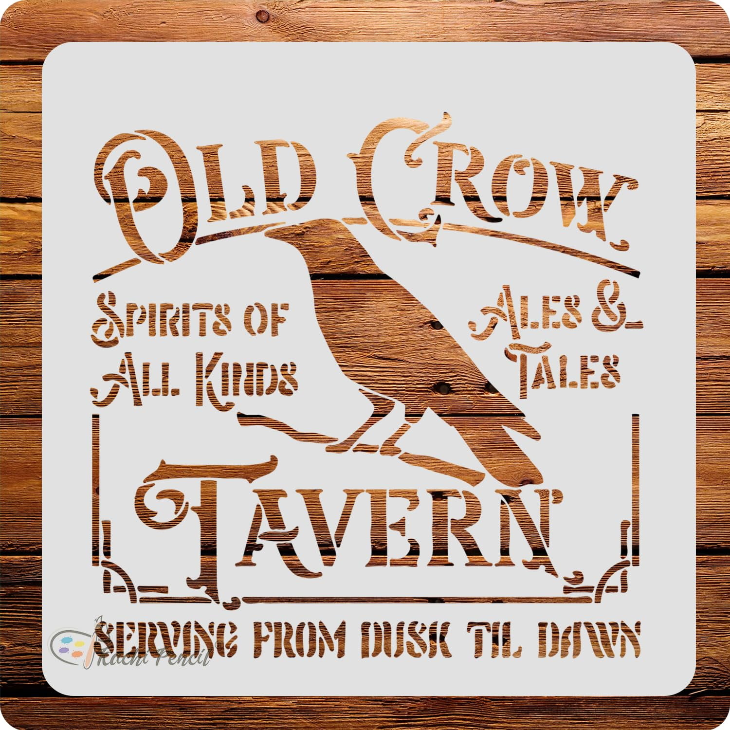 Kachi Pencil Old Crow Tavern Dusk Till Dawn Stencil for Craft Painting Scrapbooking Size 6 x 6 ...