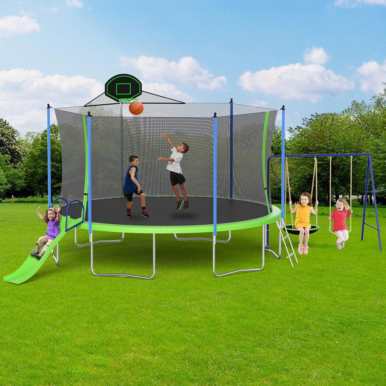 Kacho 12FT 3-in-1 Trampoline Playground Playset with Enclosure, Swings ...