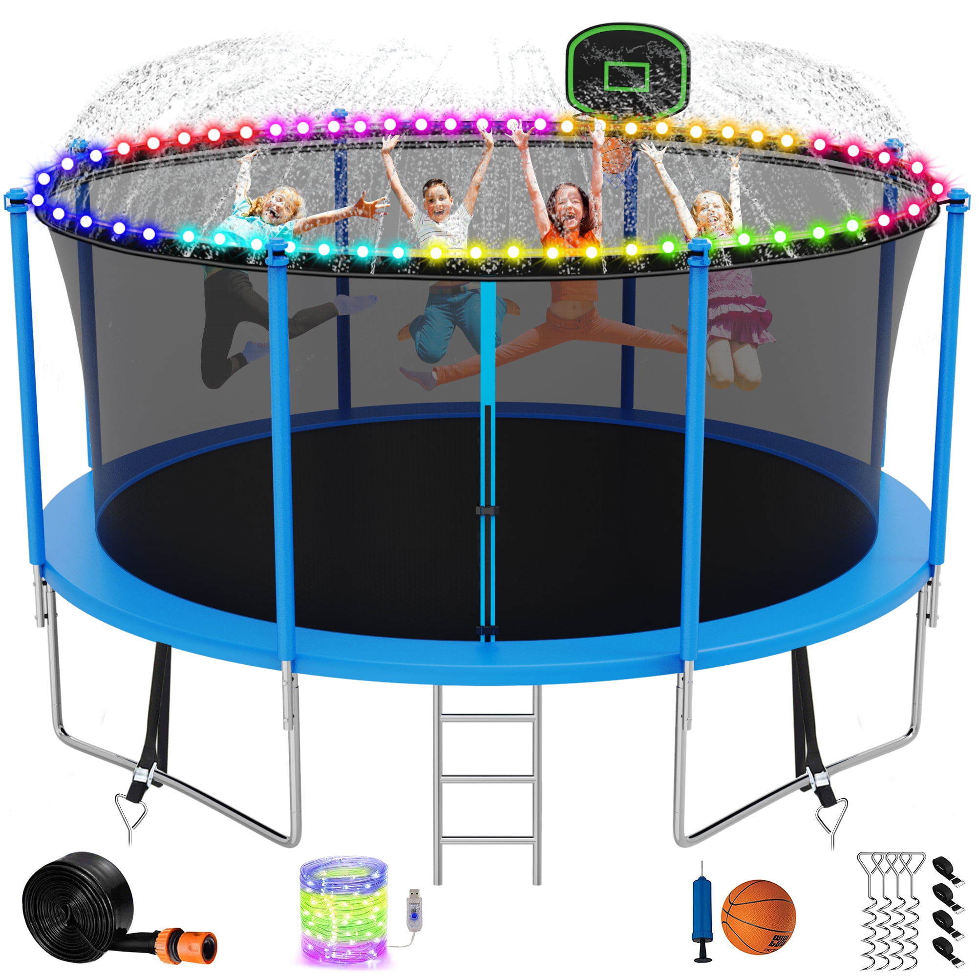 Kacho 14FT Trampoline with Safety Net & LED Lights, Anti-Rust, For Kids ...