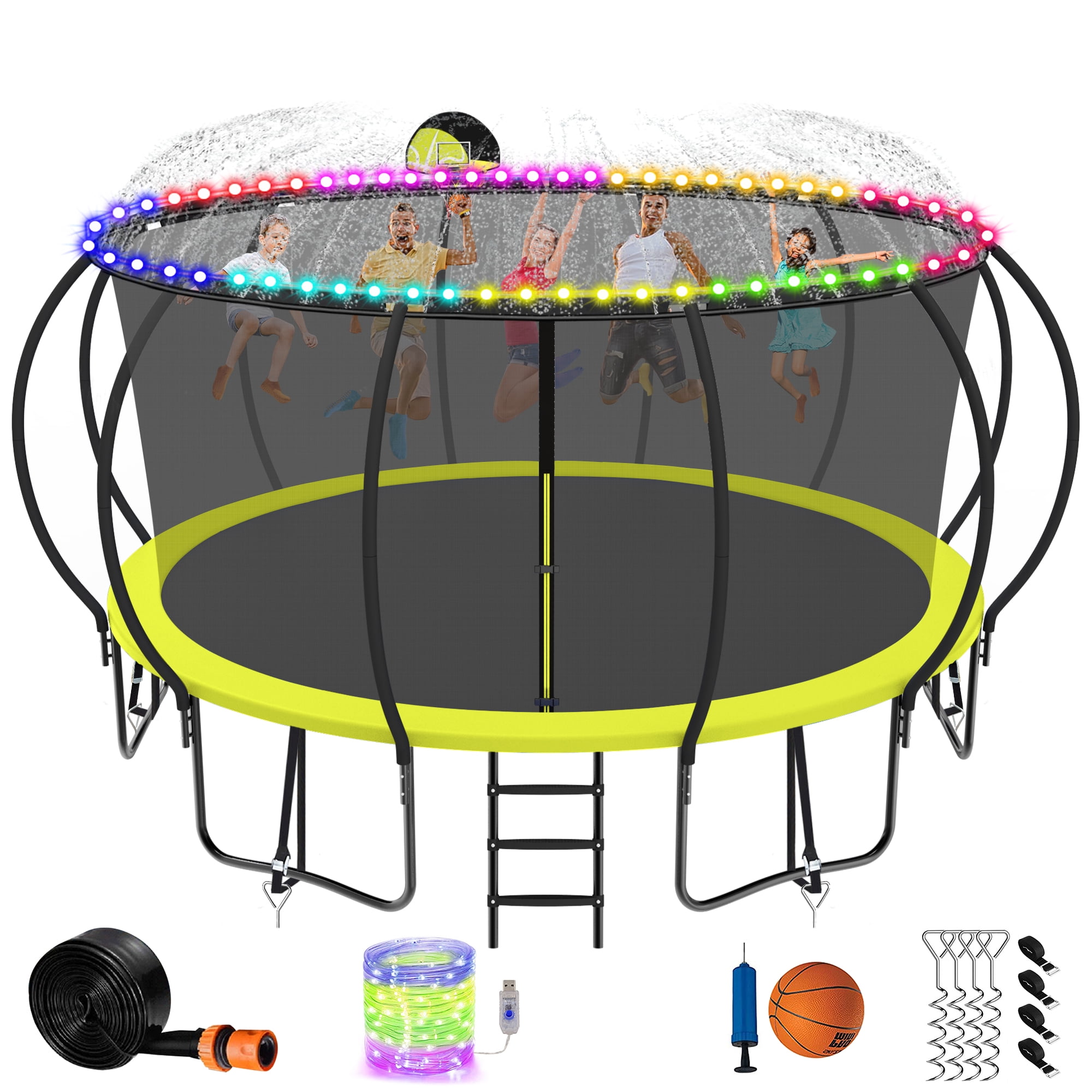 Kacho 16FT ASTM-approved Trampoline with Sprinkler, Lights, Ladder ...