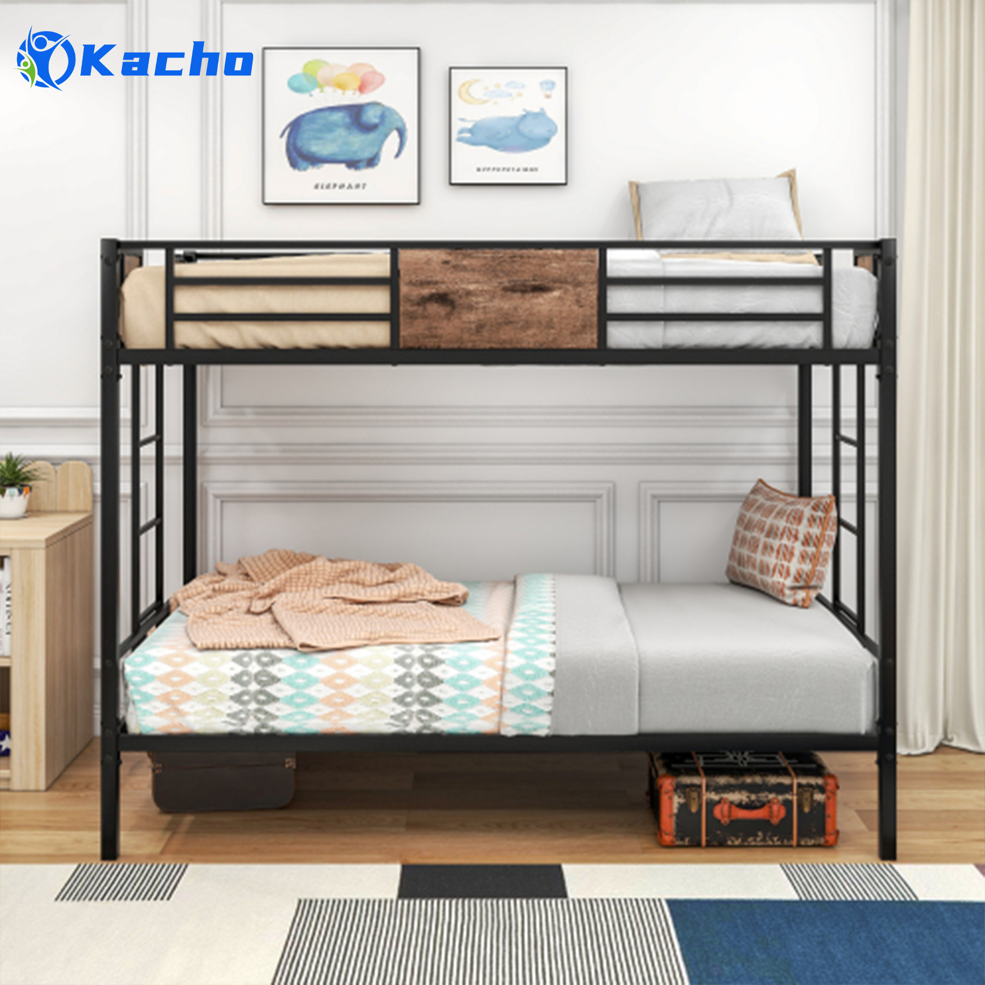 Twin Over Twin Metal Bunk Beds with Trundle, Convertible Bunk Beds ...