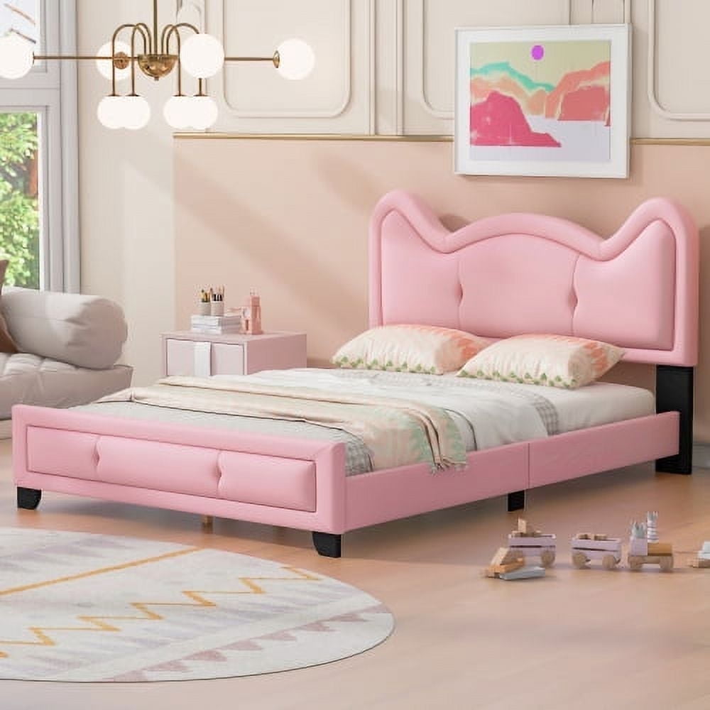 Kacho Full Size Platform Bed with Carton Ears Shaped Headboard, No Box ...