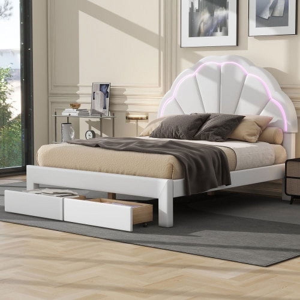 Kacho Full Size Platform Bed with Seashell Shaped Headboard, LED and 2 ...