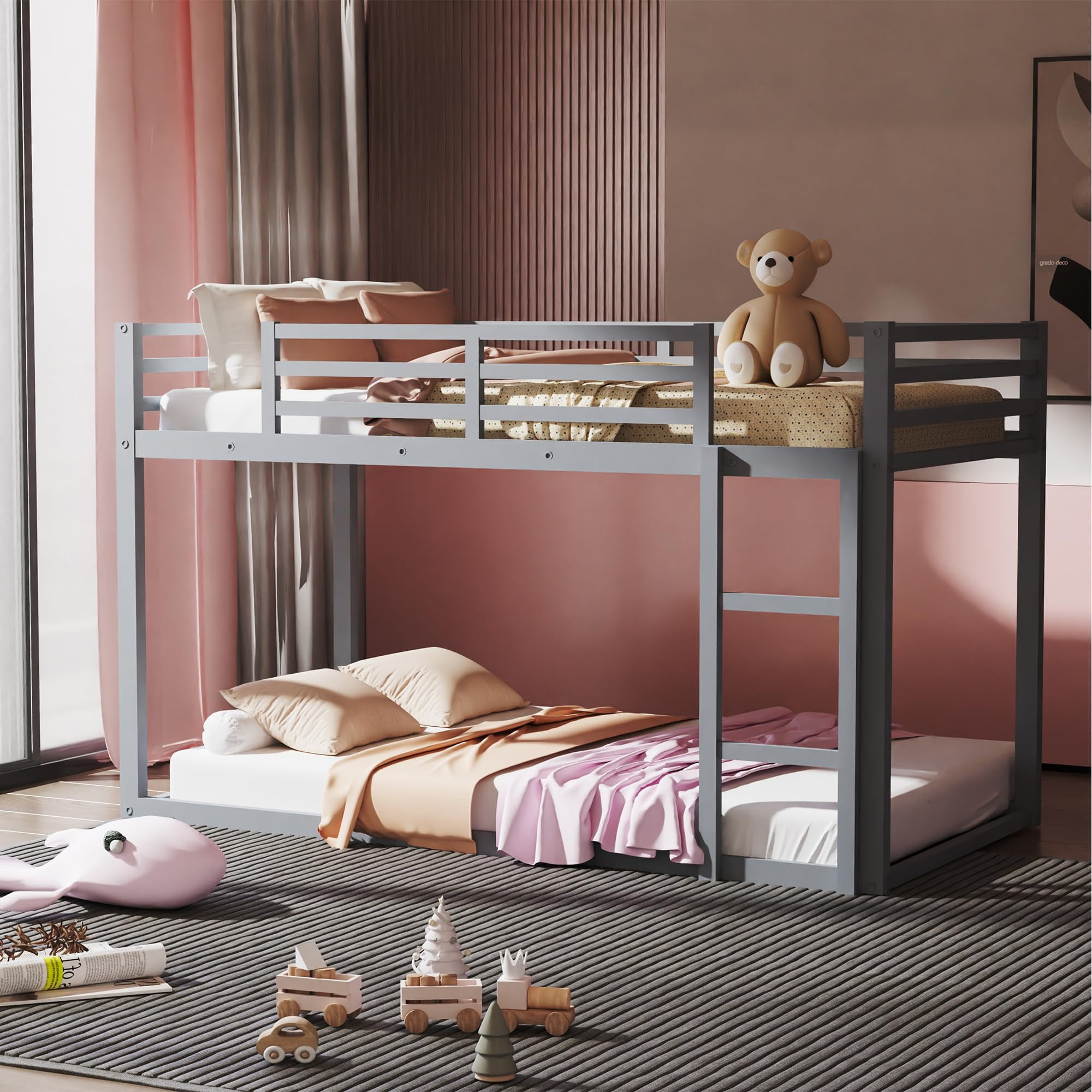 Kacho Twin Over Twin Metal Bunk Bed, House Design with Ladder and Guardrails, White - Walmart.com