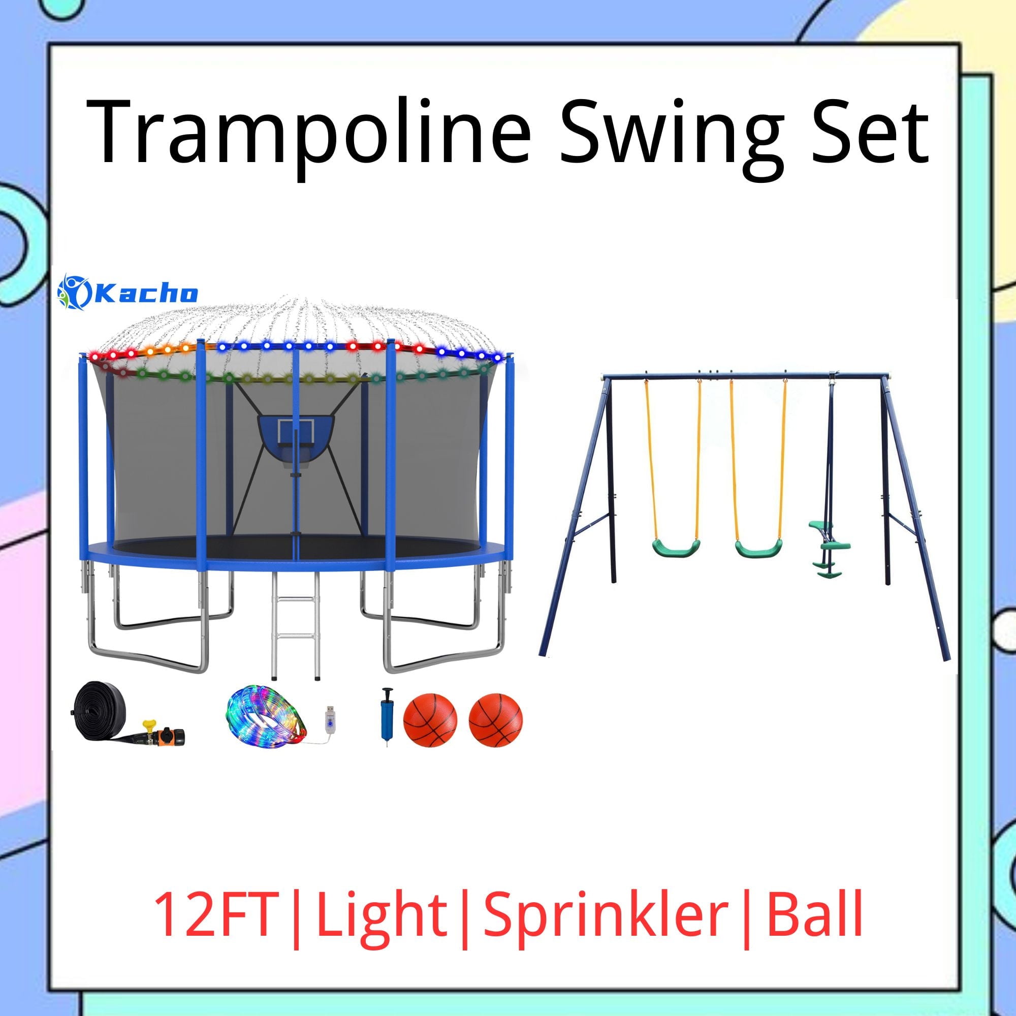 Kacho Trampoline 12FT 10FT 14FT 16FT, Trampoline with Enclosure Net ...