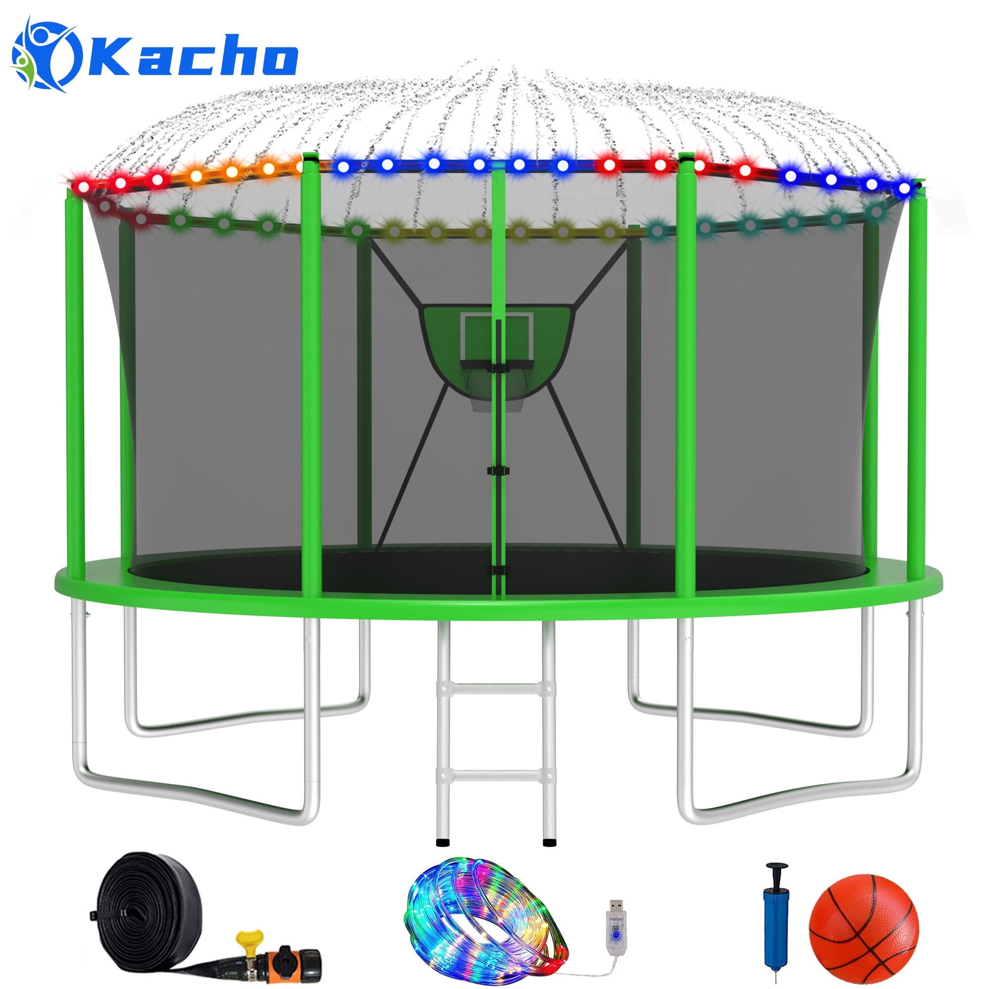 Kacho 12FT Trampoline with Enclosure Net, Basketball Hoop, Sprinkler ...
