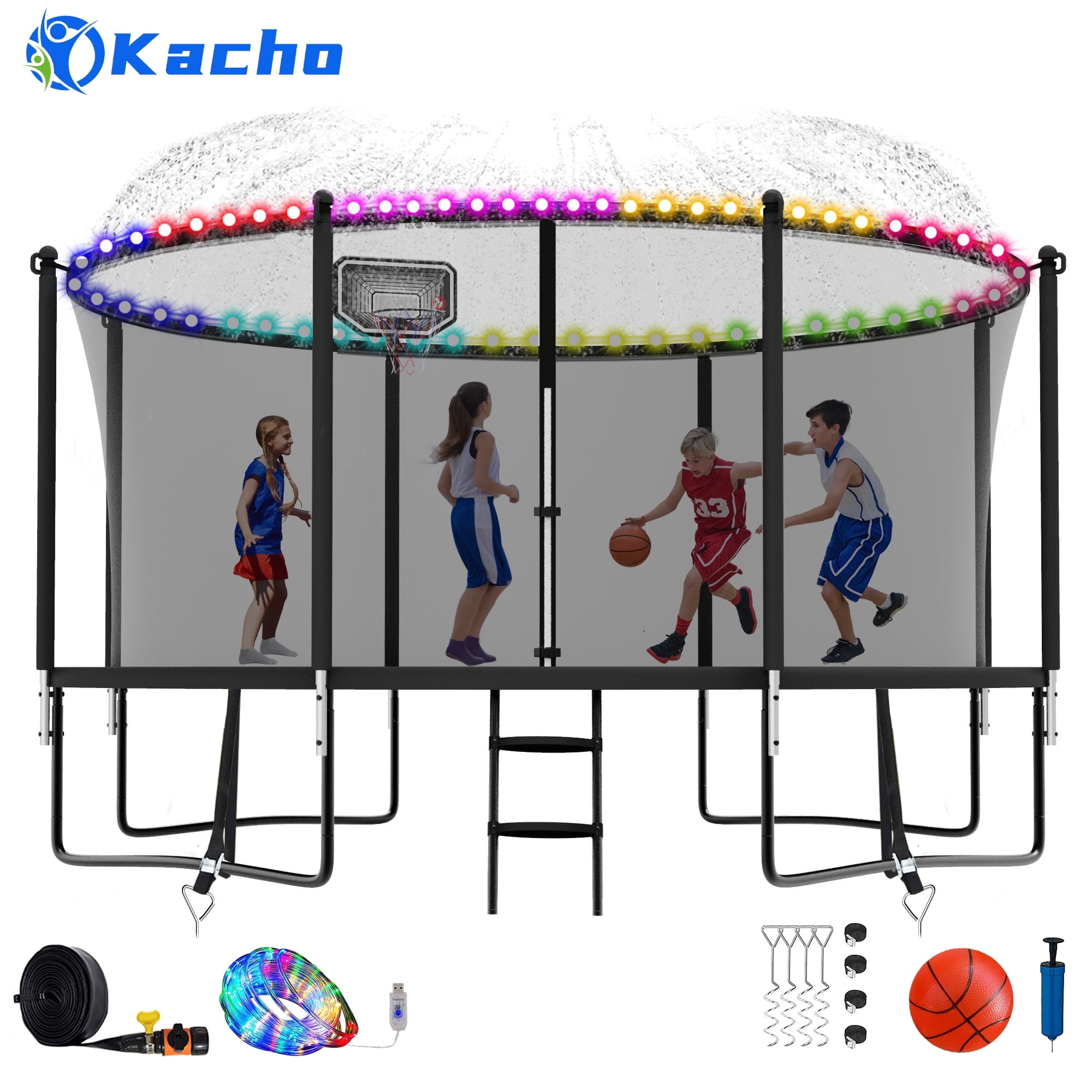 Kacho Trampoline 12FT, Trampoline with Enclosure Net, Sprinkler, Light ...