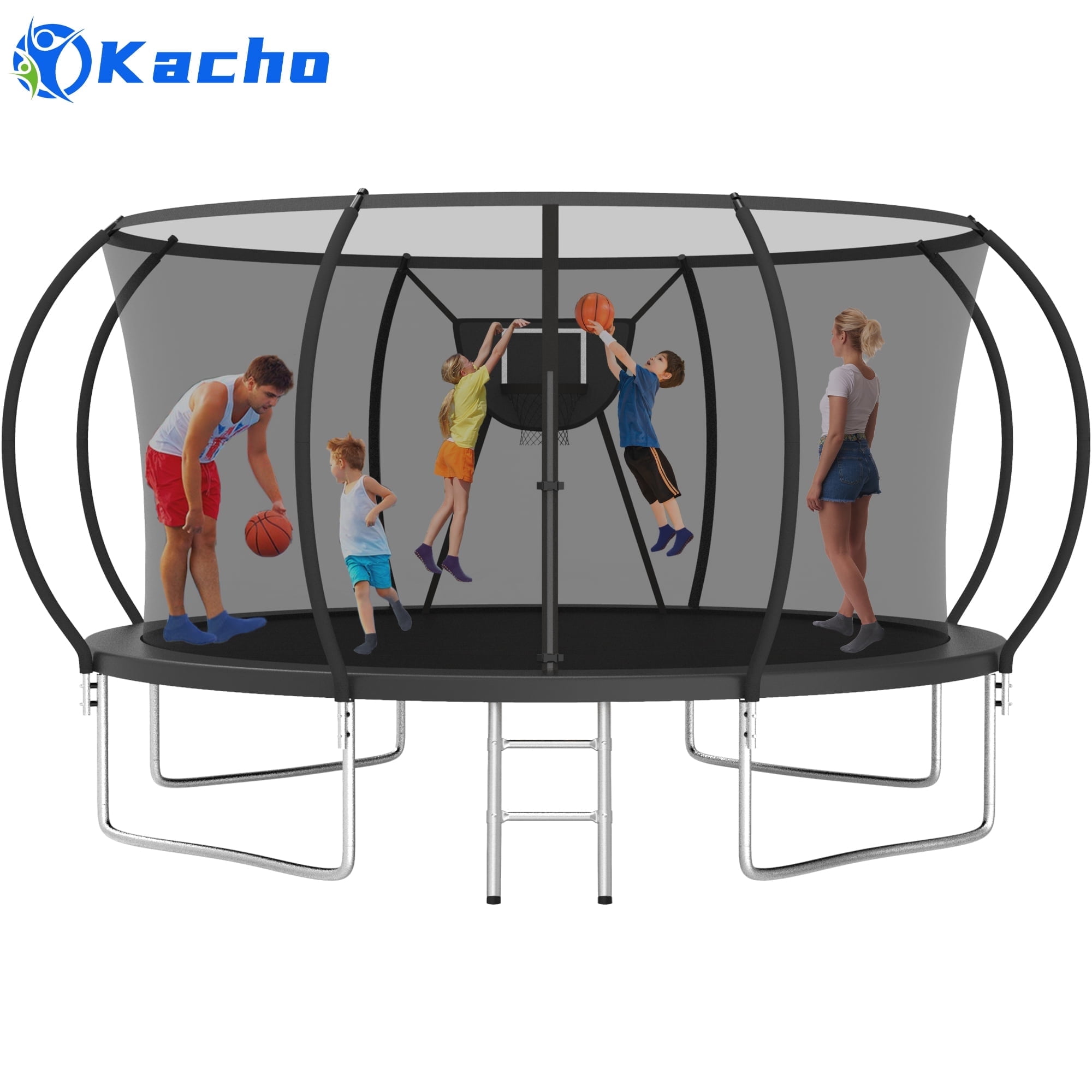 Kacho 14FT Trampoline, 1400LBS, with Enclosure Net, Basketball Hoop ...