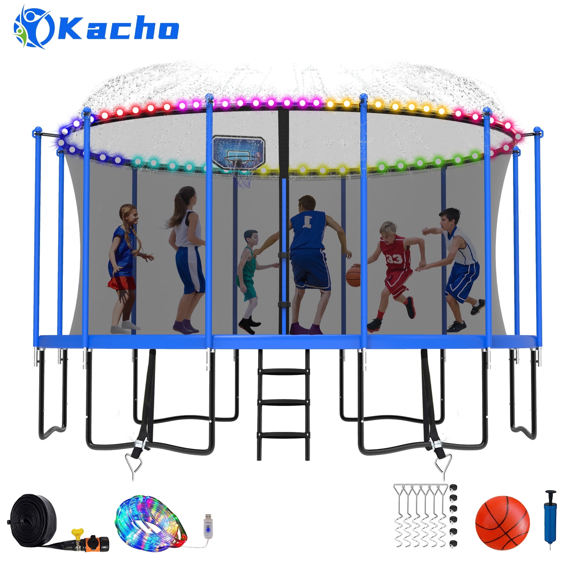 Kacho Trampoline for 9-10 Kids, 16FT Trampoline with Enclosure Net ...