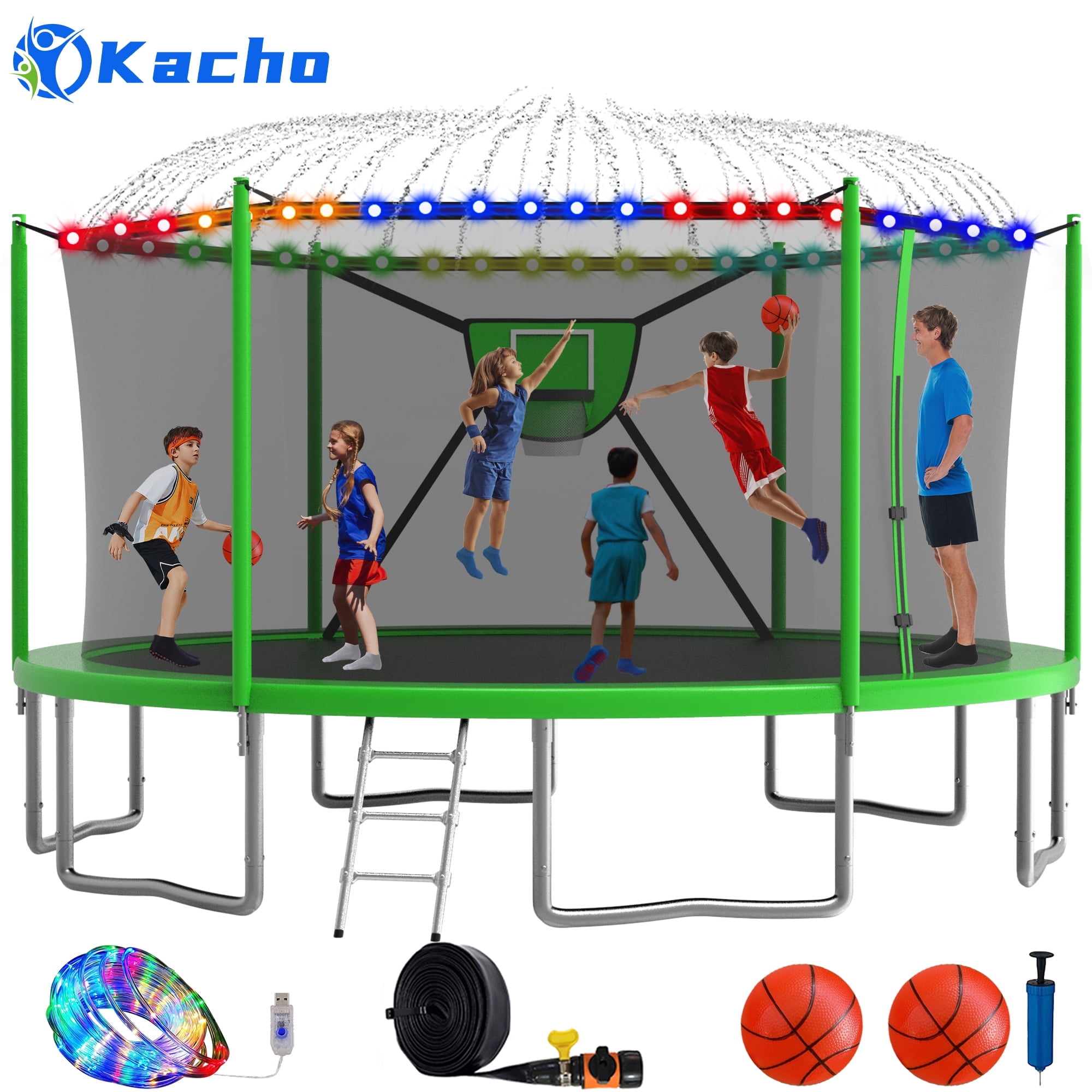 Kacho Trampoline 10FT-16FT, Heavy Duty, Enclosure Net, 2 Ball ...