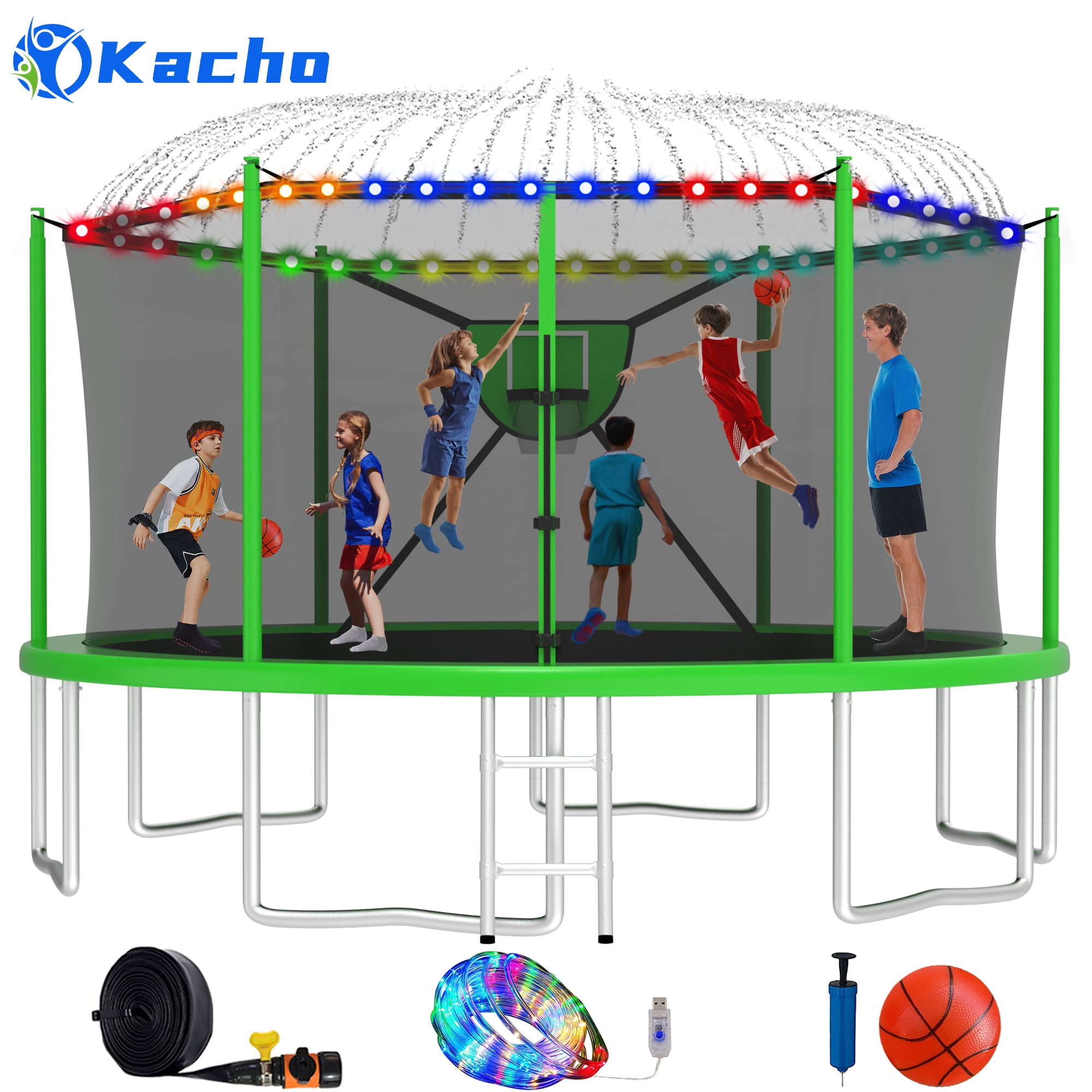 Kacho Trampoline 10FT-16FT, Heavy Duty, Enclosure Net, 2 Ball ...