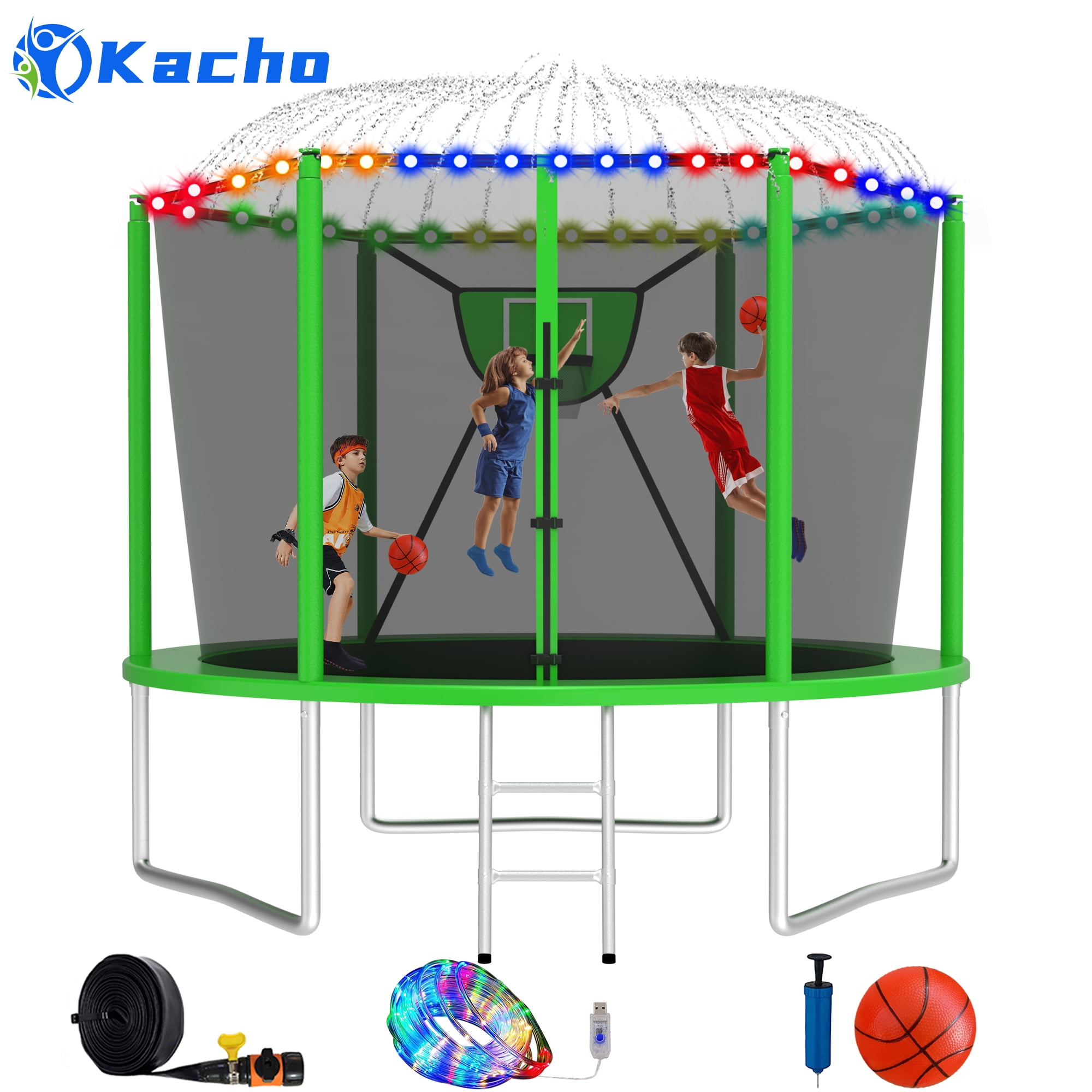 Kacho Outdoor Trampoline 10-16FT with Safety Net, Basketball Hoop ...