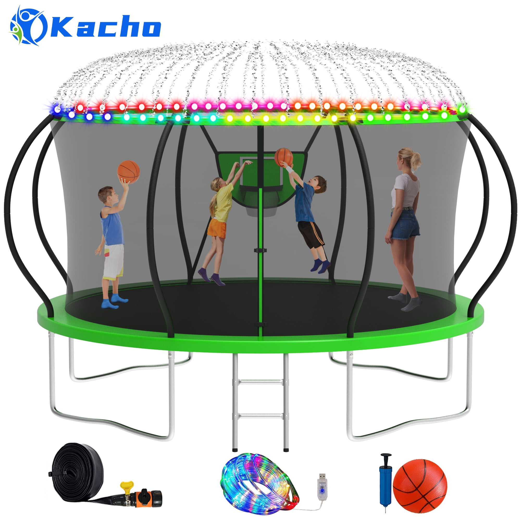 Kacho Trampoline, Trampoline with Enclosure Net 12FT 1200LBS Trampoline ...