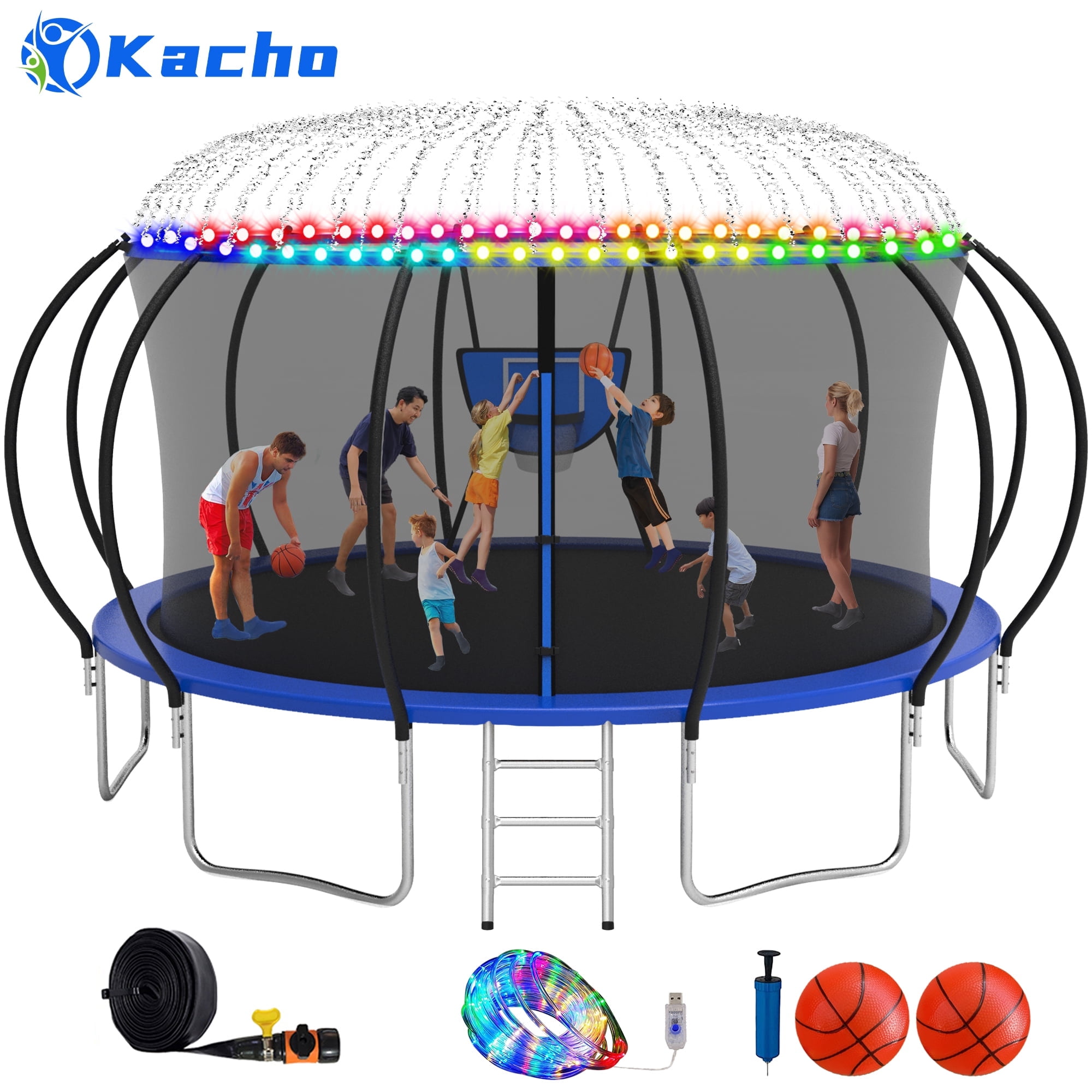 Kacho 16FT Trampoline with Enclosure Net, Ladder, Basketball Hoop, 2 ...
