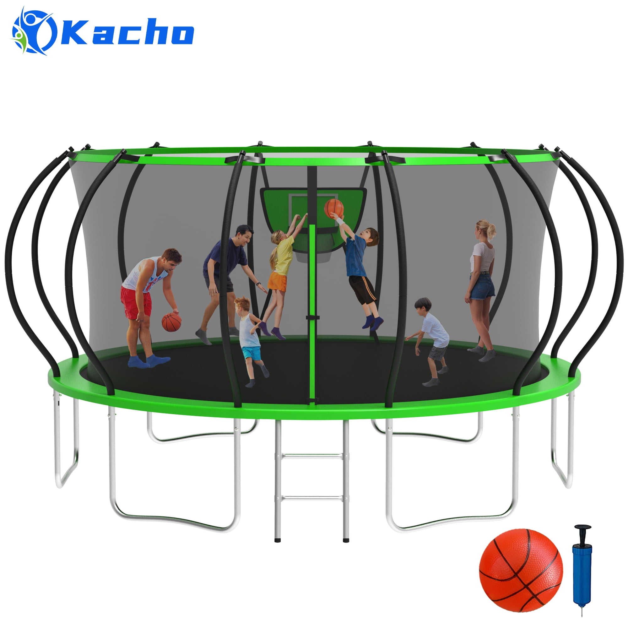 Kacho Trampoline, Trampoline with Enclosure Net 16FT 1500LBS Trampoline ...