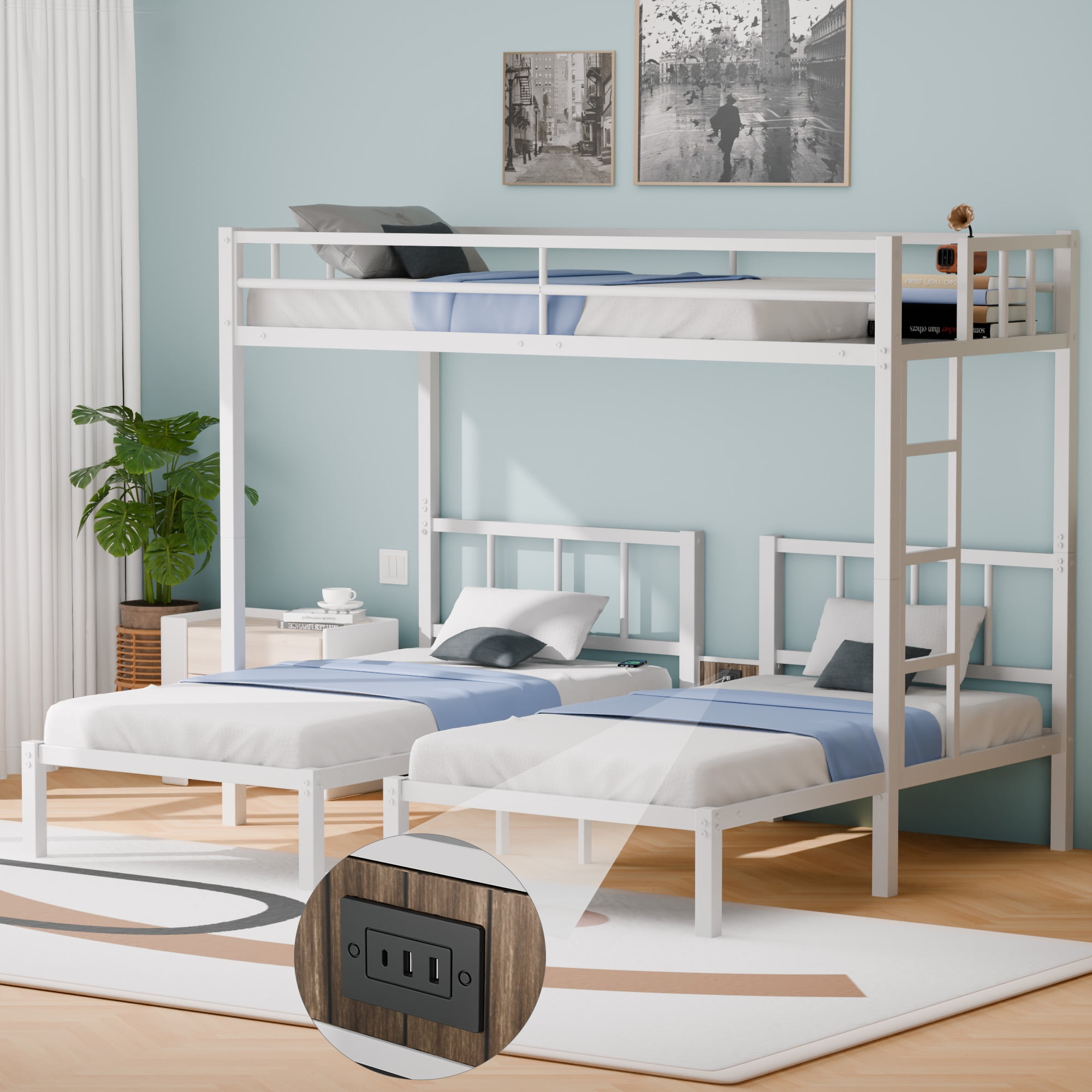 Kacho Triple Bunk Bed, Metal Bunk Bed Frame for Kids, Twin over Twin over Twin Bunk Bed with ...