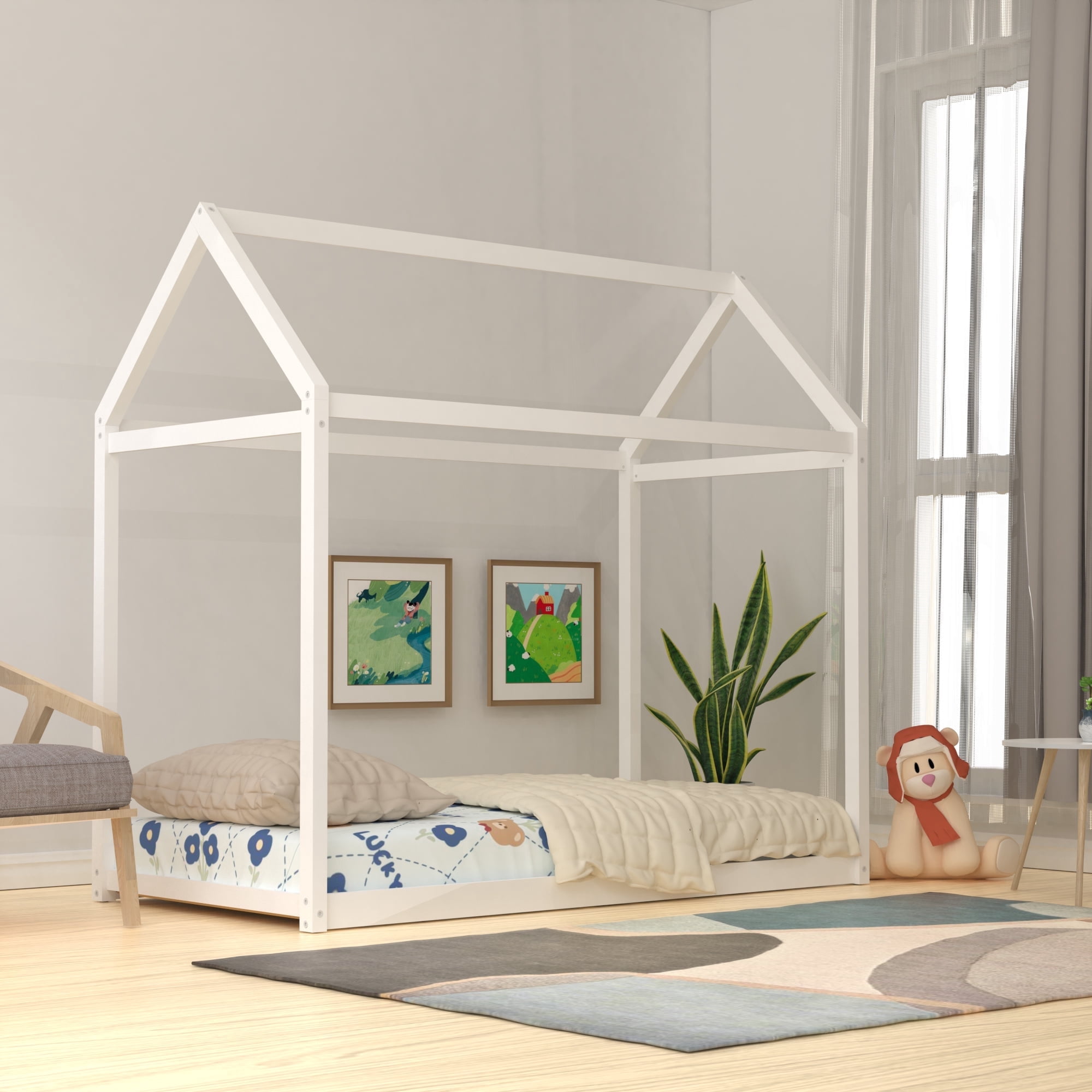 Kacho Twin Floor Bed Frame, House Floor Bed for Wood Bed Frame with ...