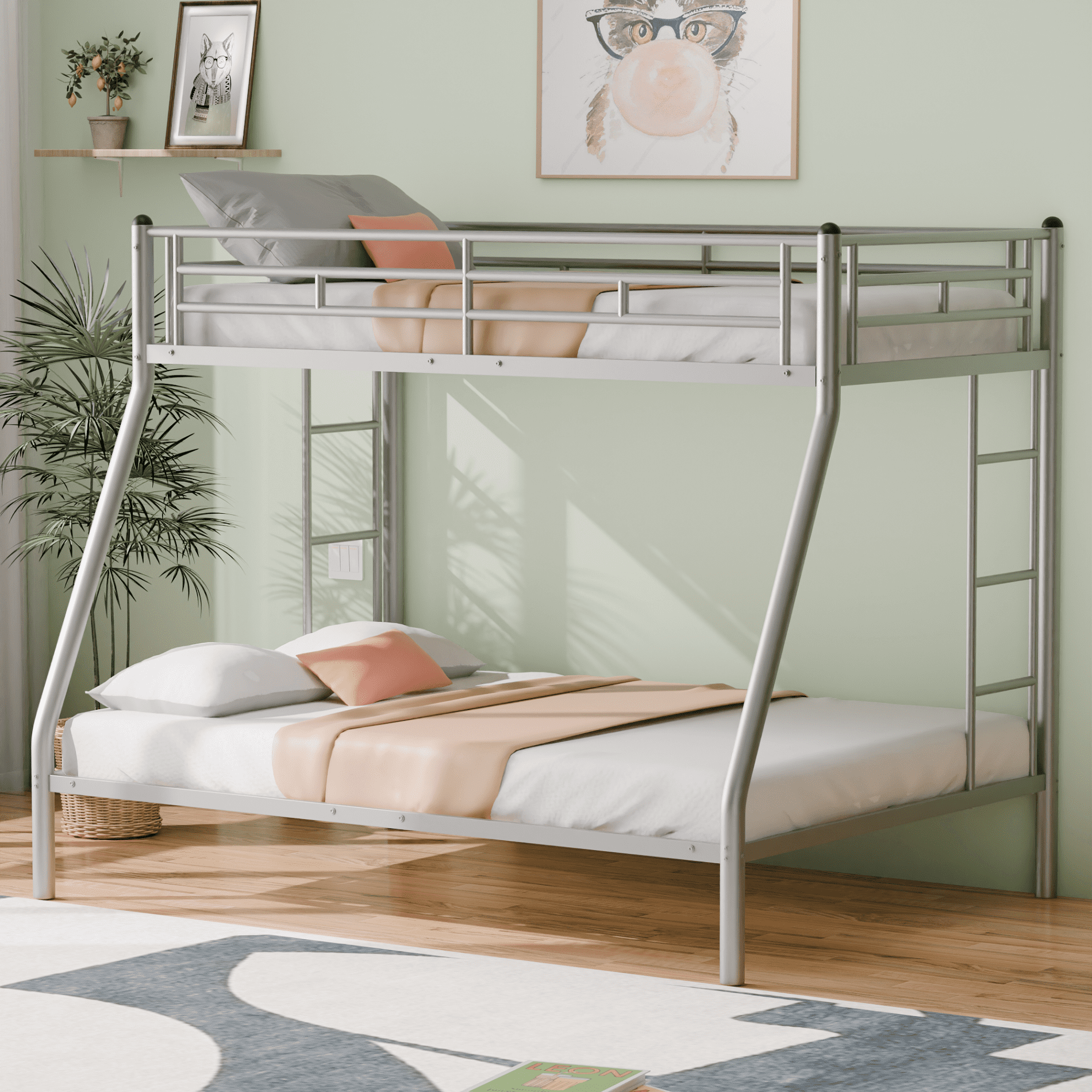 Kacho Twin Over Full Bunk Bed, Metal Bunk Bed Frame for Kids Girls Boys ...
